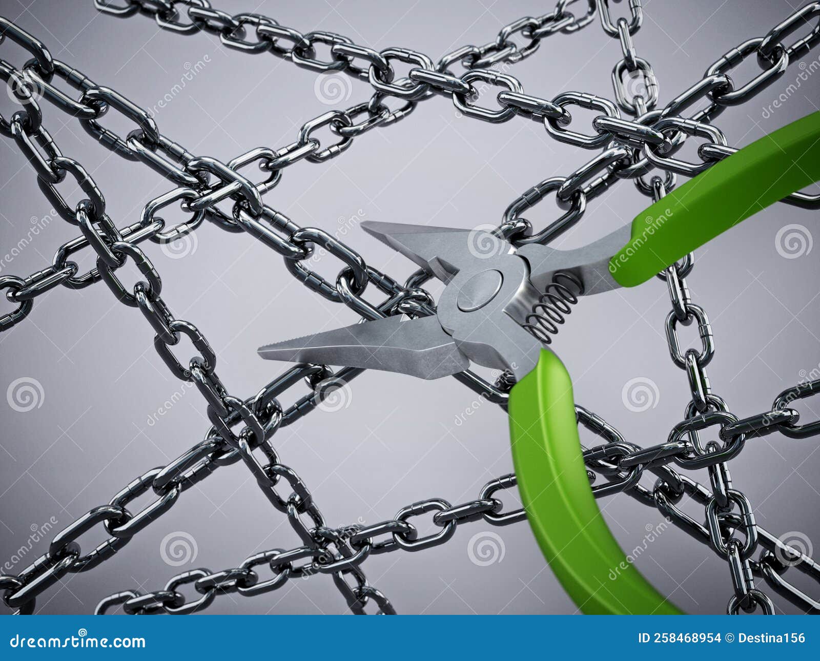 Long Nose Pliers Cutting Chains. 3D Illustration Stock Illustration ...