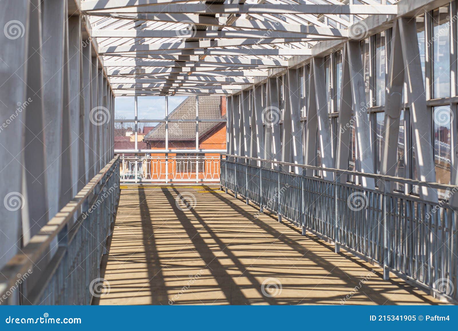 Long Overhead Pedestrian Crossing in White on a Bright Sunny Day Stock ...