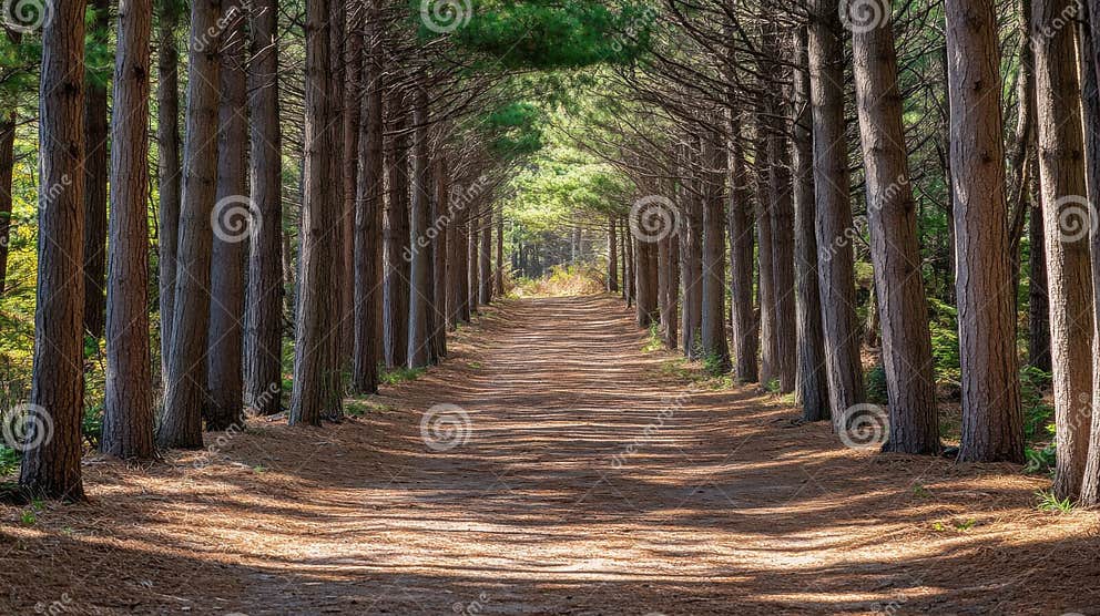 A Long Path through a Forest with Trees on Both Sides Stock ...