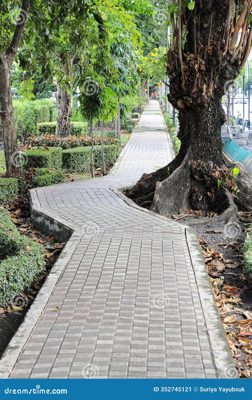 Long Paved Brick Footpath, Brick Path or Sidewalk with Perspective ...