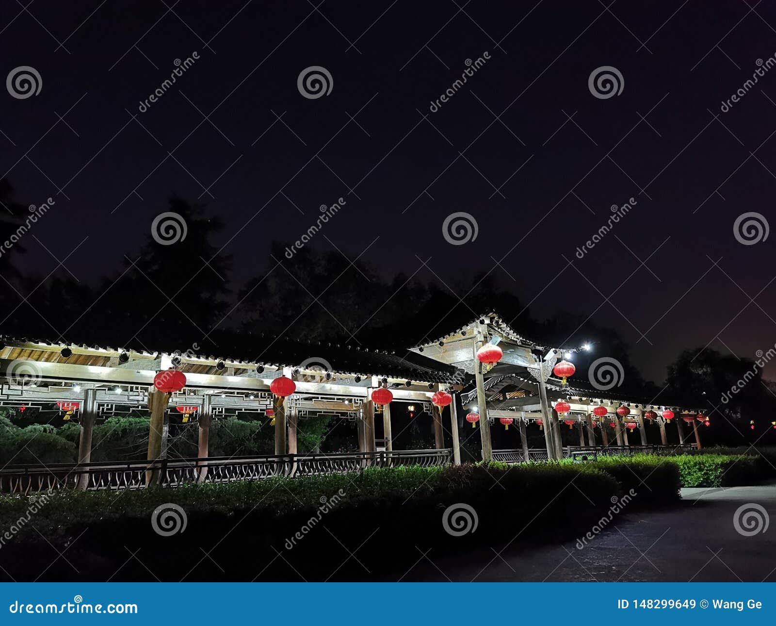 Long Pavilion Under the Night Sky Stock Image - Image of pavilion ...