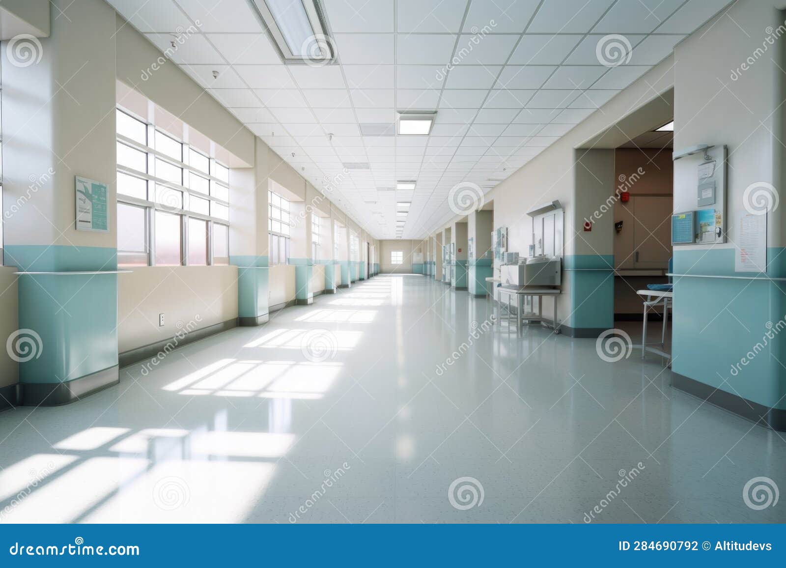 Long Perspective of a Clean and Bright Hospital Hallway Stock ...