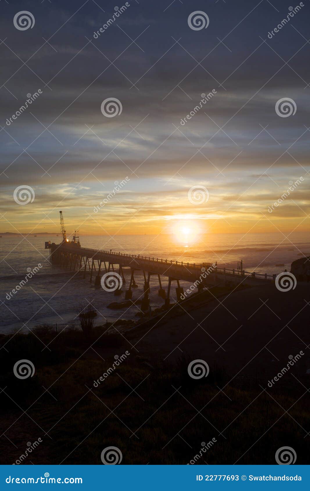 Long Pier at Sunset in California Stock Image - Image of horizon ...