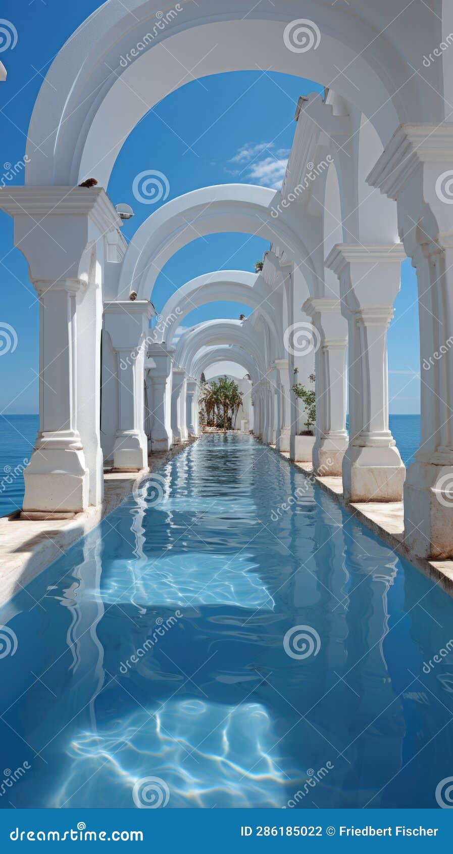 A Long Pool in a Building with Columns and Arches. Digital Image Stock ...