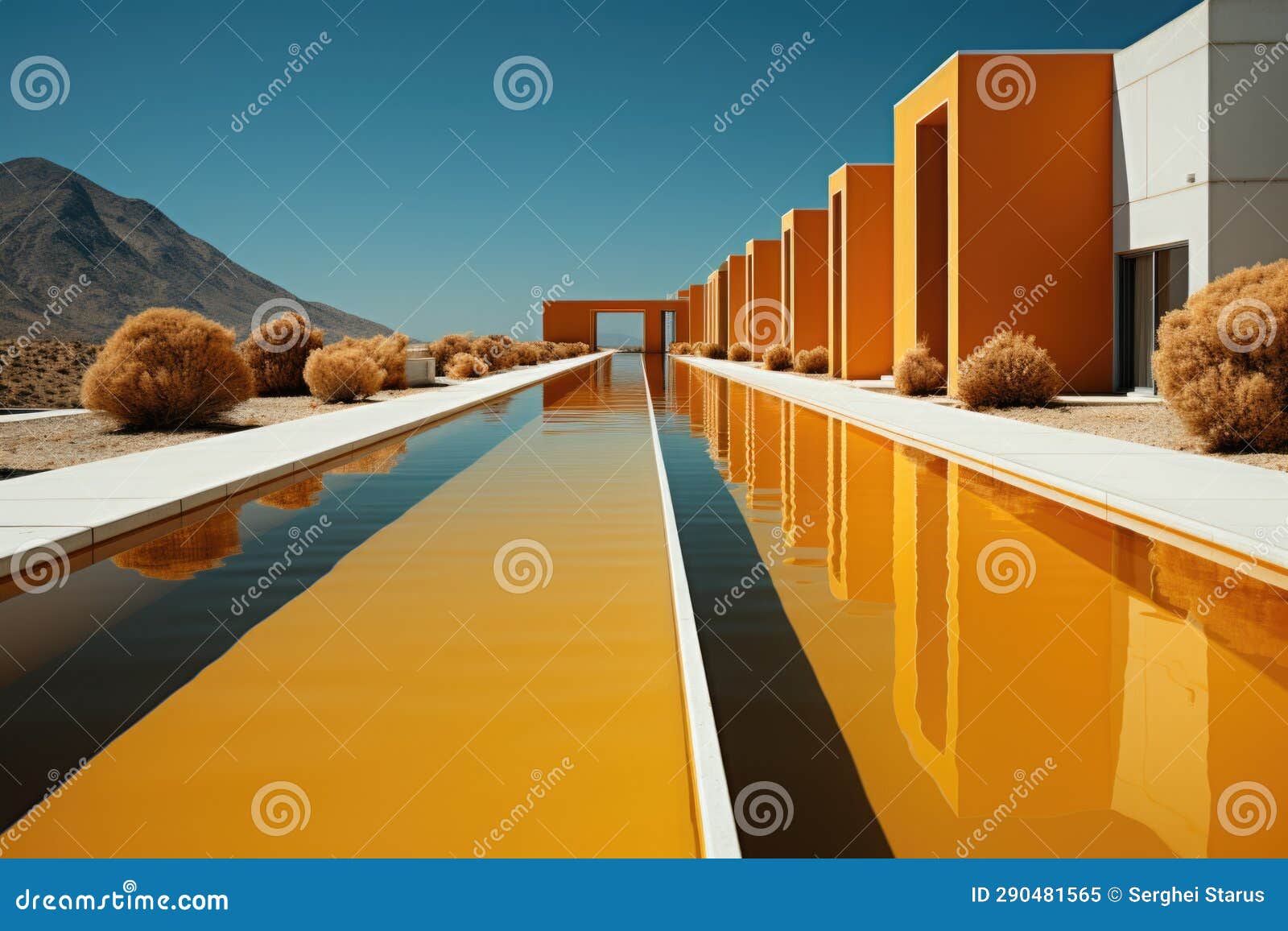 A Long Pool in the Middle of a Desert. AI. Stock Image - Image of ...