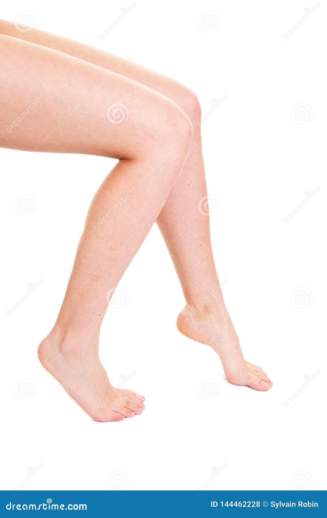 Long Pretty Woman Legs Wearing Stockings, Isolated On White ...