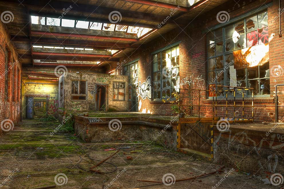 Long Production Hall with Pillars Stock Photo - Image of dirty, indoor ...