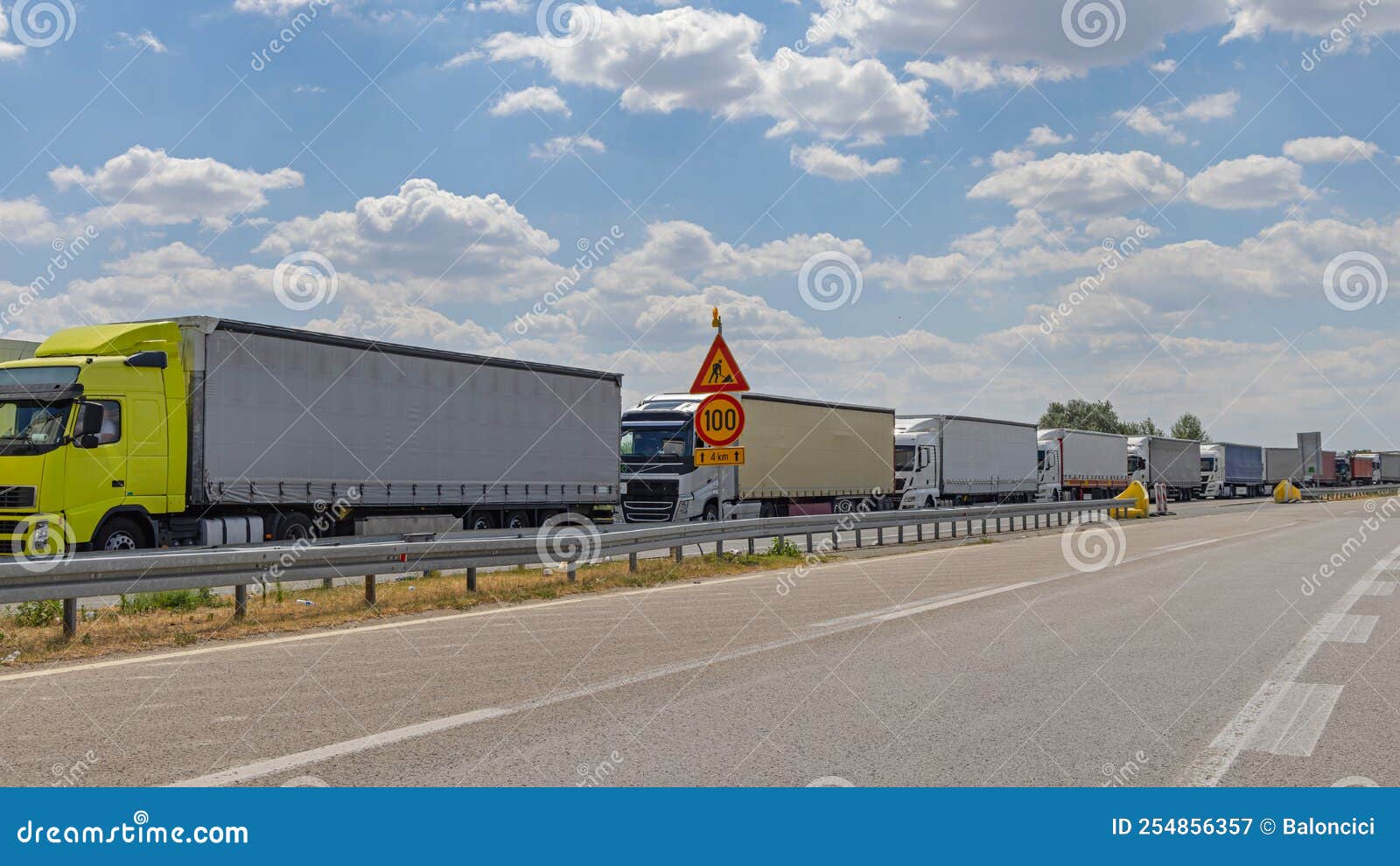 Trucks Queue EU Border stock image. Image of chain, logistics - 254856357