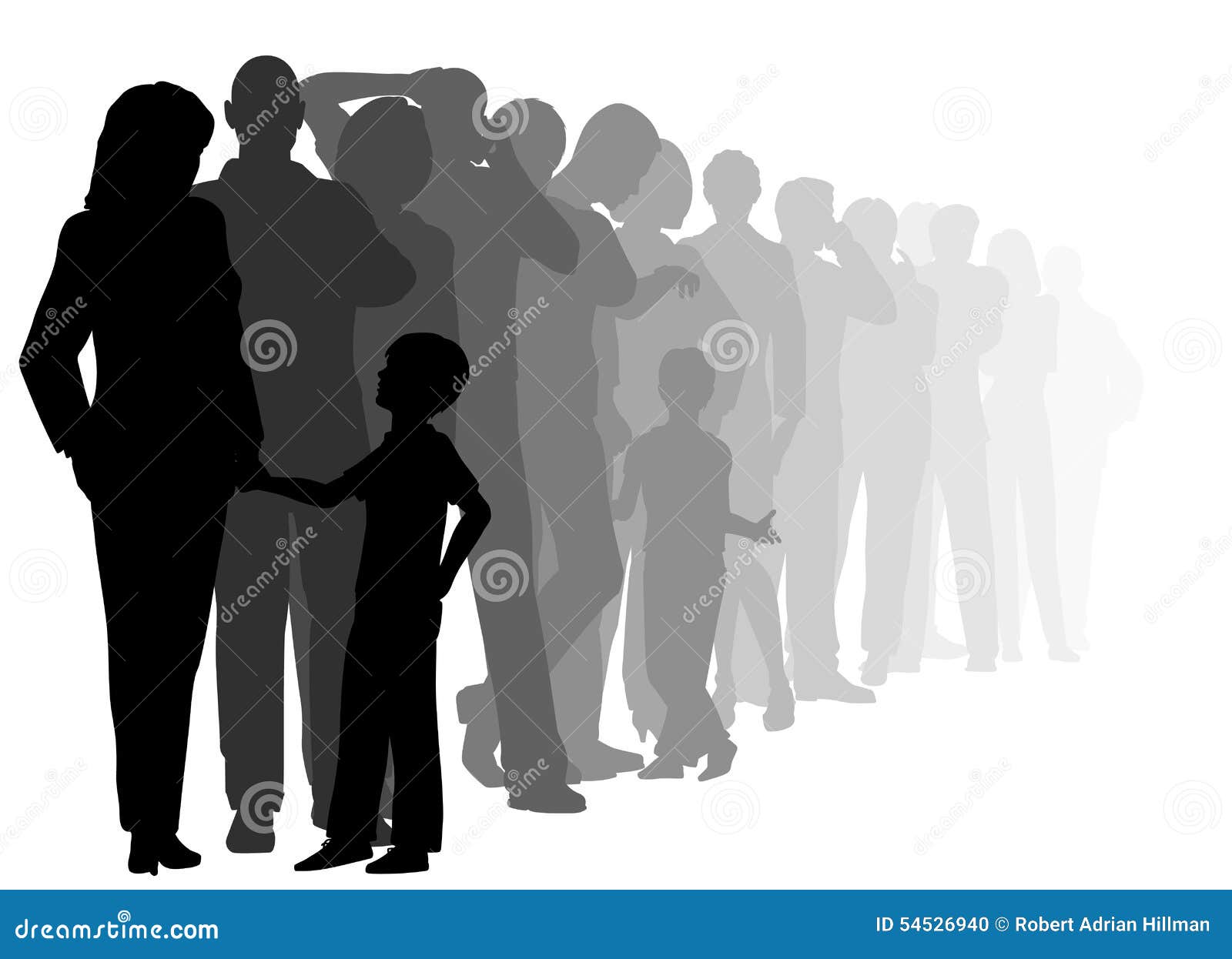 Long Queue Vector Illustration. People Crowd With Kid, Elder, Family ...