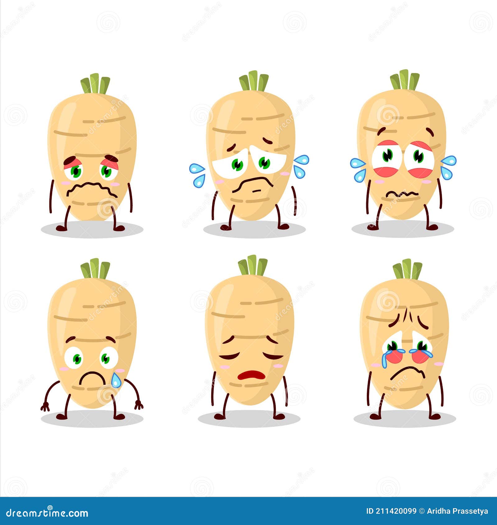 Long Radish Cartoon Character with Sad Expression Stock Vector ...
