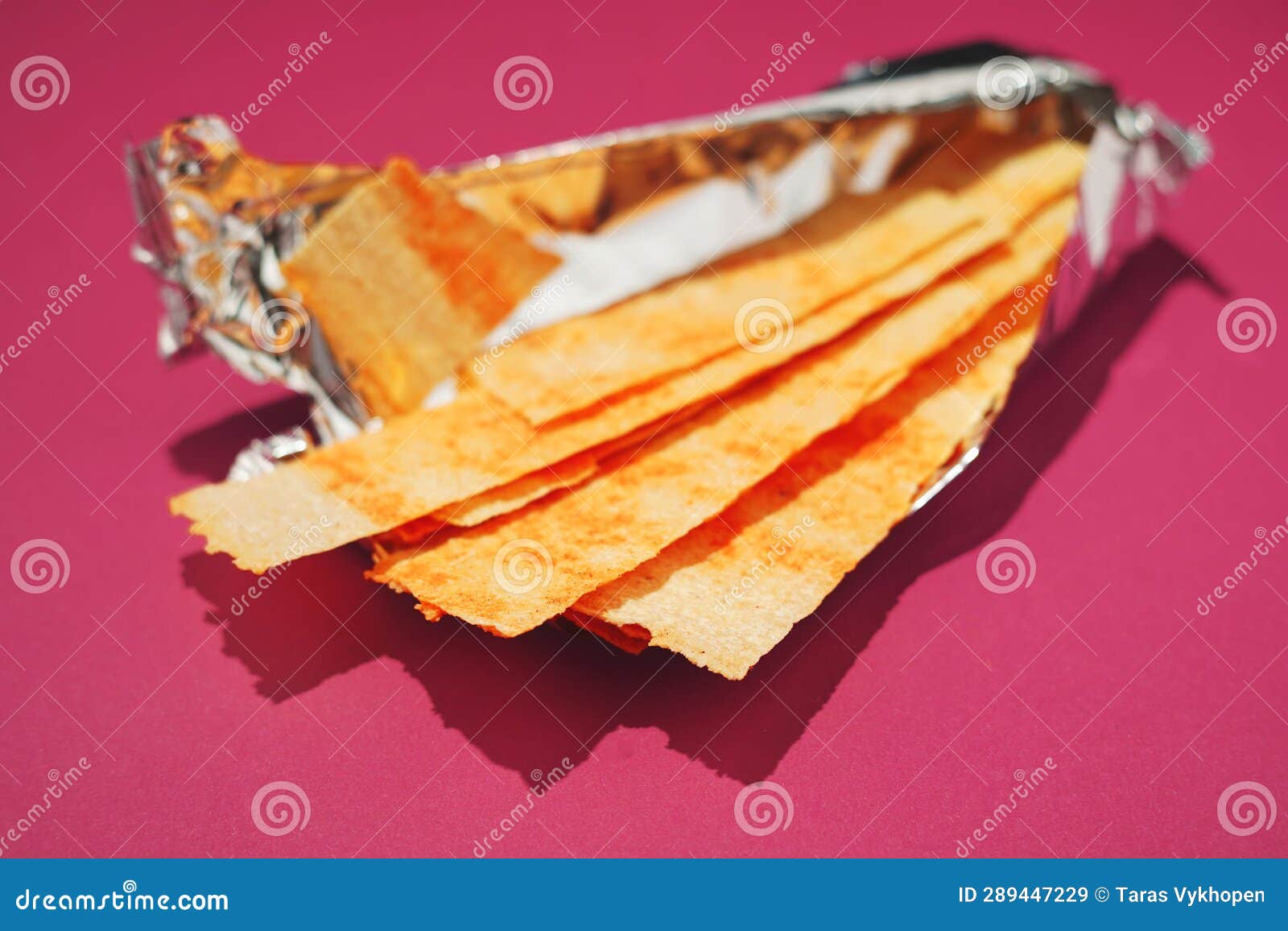 Long Rectangular Chips on a Bright Pink Background Stock Image - Image ...