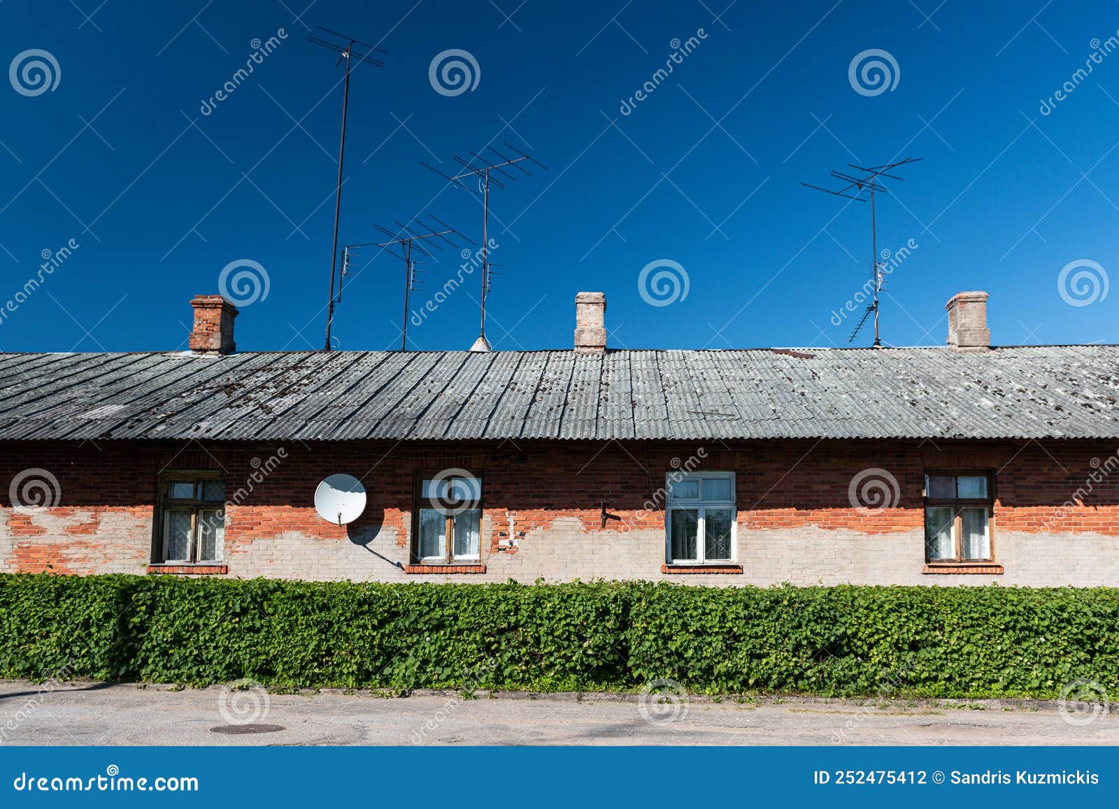 A Long, Red Brick House, Staicele, Latvia Stock Photo - Image of ...