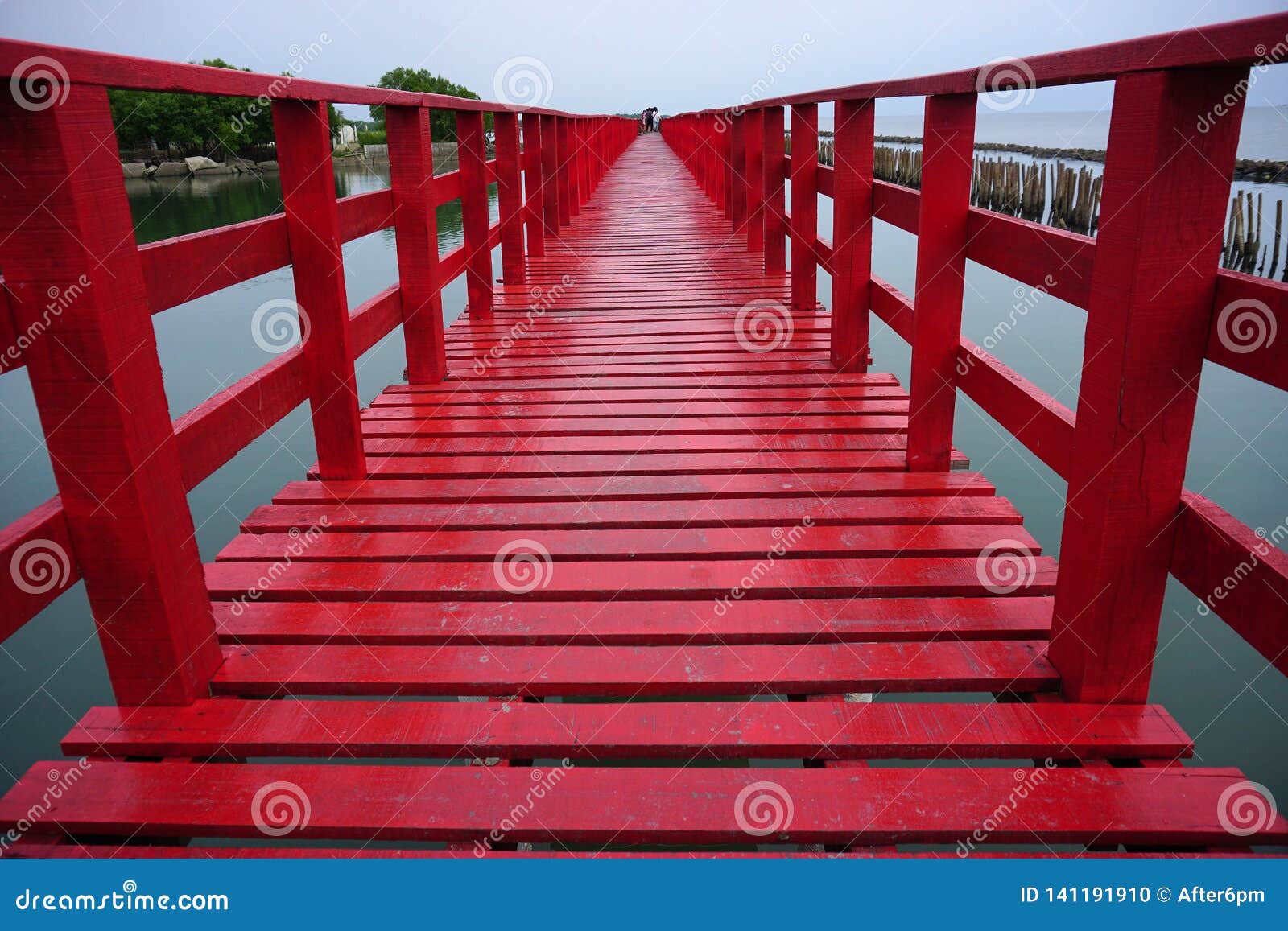 Long Red Bridge Samut Sakhon Thailand Stock Photo - Image of water ...