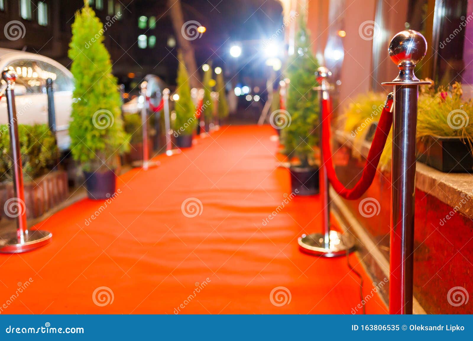 Long Red Carpet between Rope Barriers on Entrance. Stock Image - Image ...