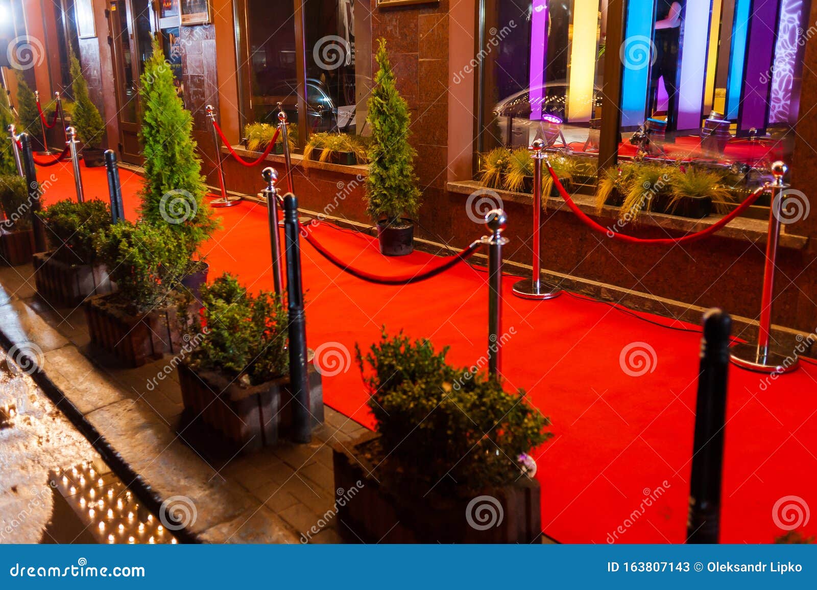 Long Red Carpet between Rope Barriers on Entrance. Stock Image - Image ...