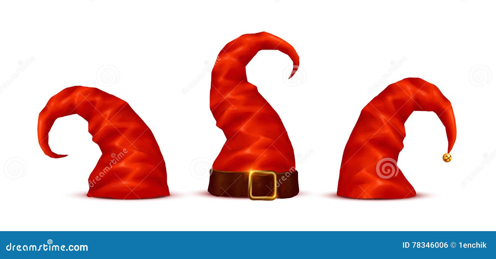 Long Red Dwarf Hats Vector Set in Cartoon Style Stock Vector ...