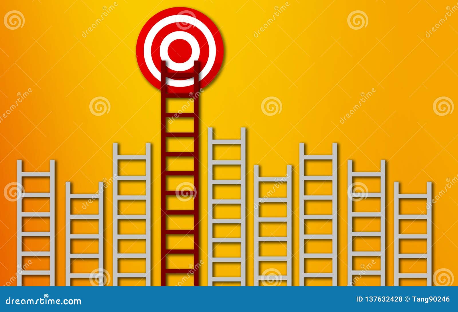Long Red Ladder To Goal Target Business Concept Stock Illustration ...