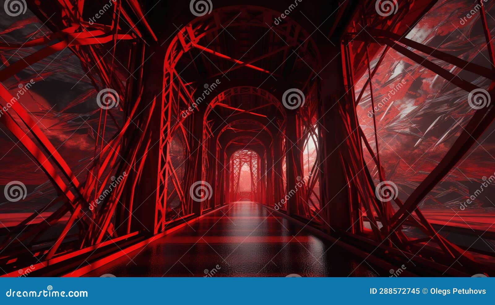 A Long Red Tunnel with a Red Light at the End Stock Image - Image of ...