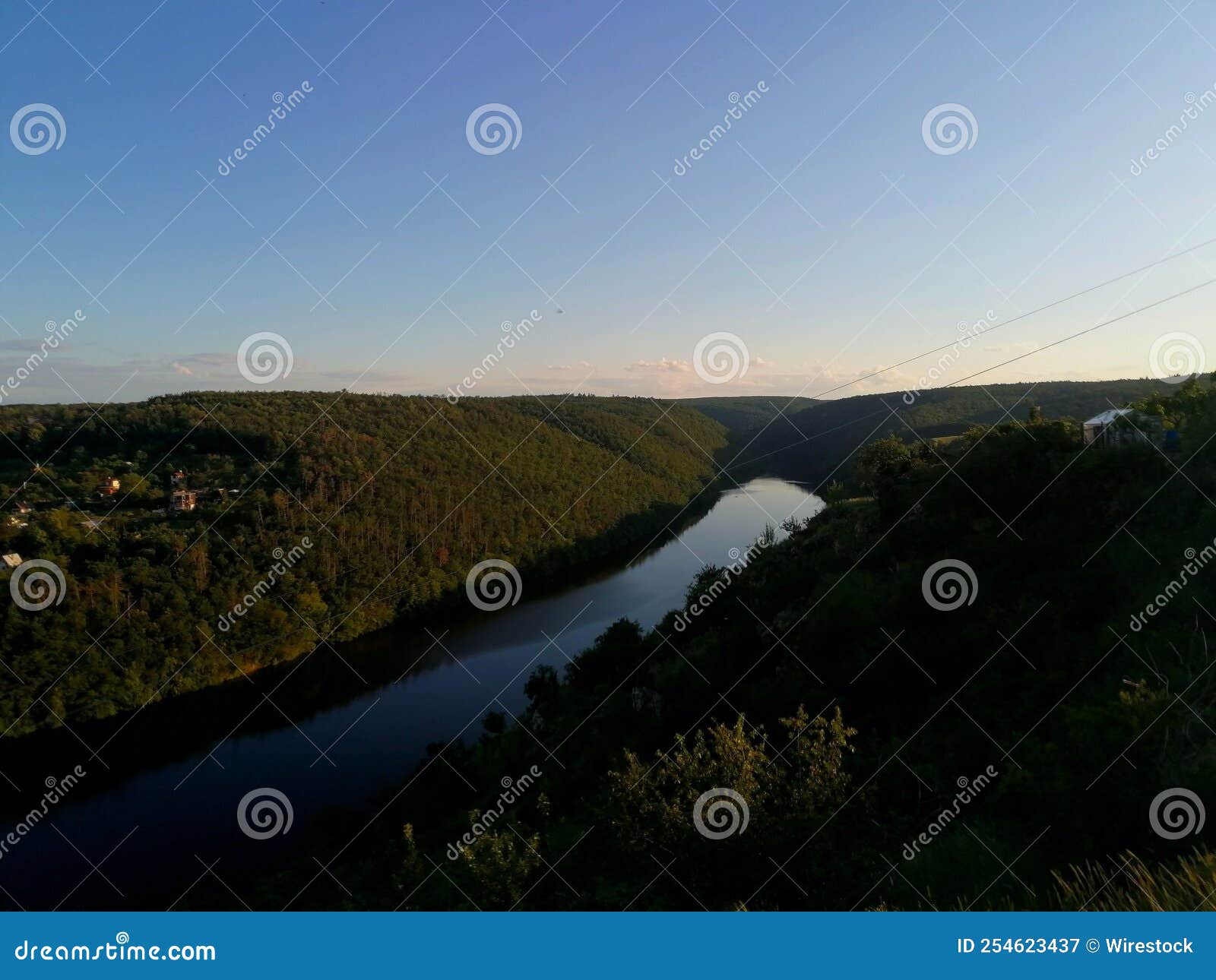 Long River in the Middle of the Forest with Sunset Stock Image - Image ...