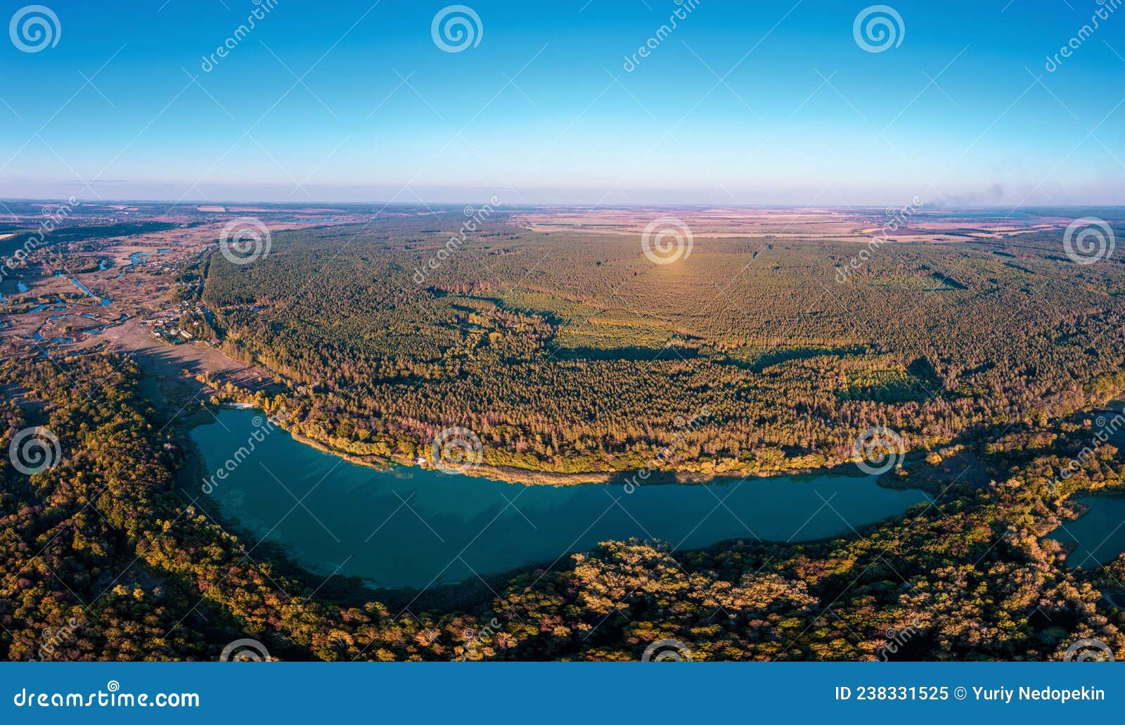 Long River Stretching Across Dense Autumn Forests at Sunset Stock Image ...