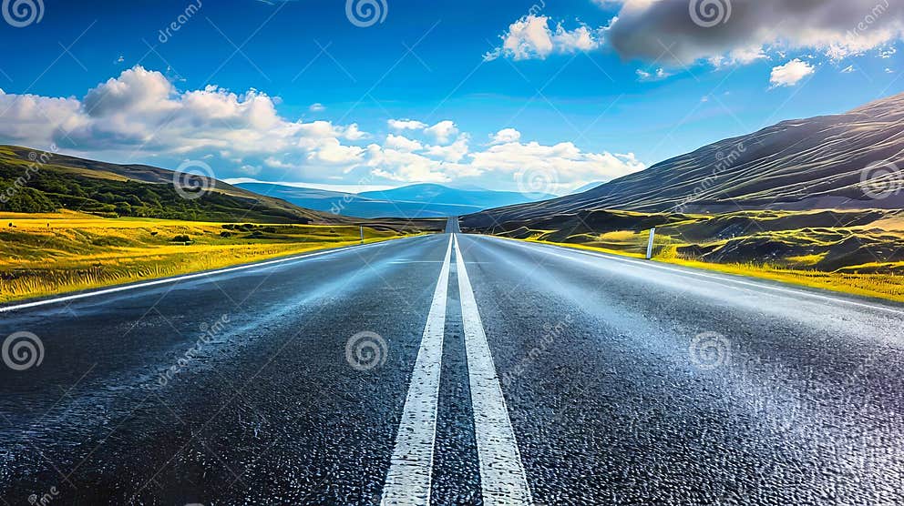 A Long Road with Mountains in the Background Stock Photo - Image of ...