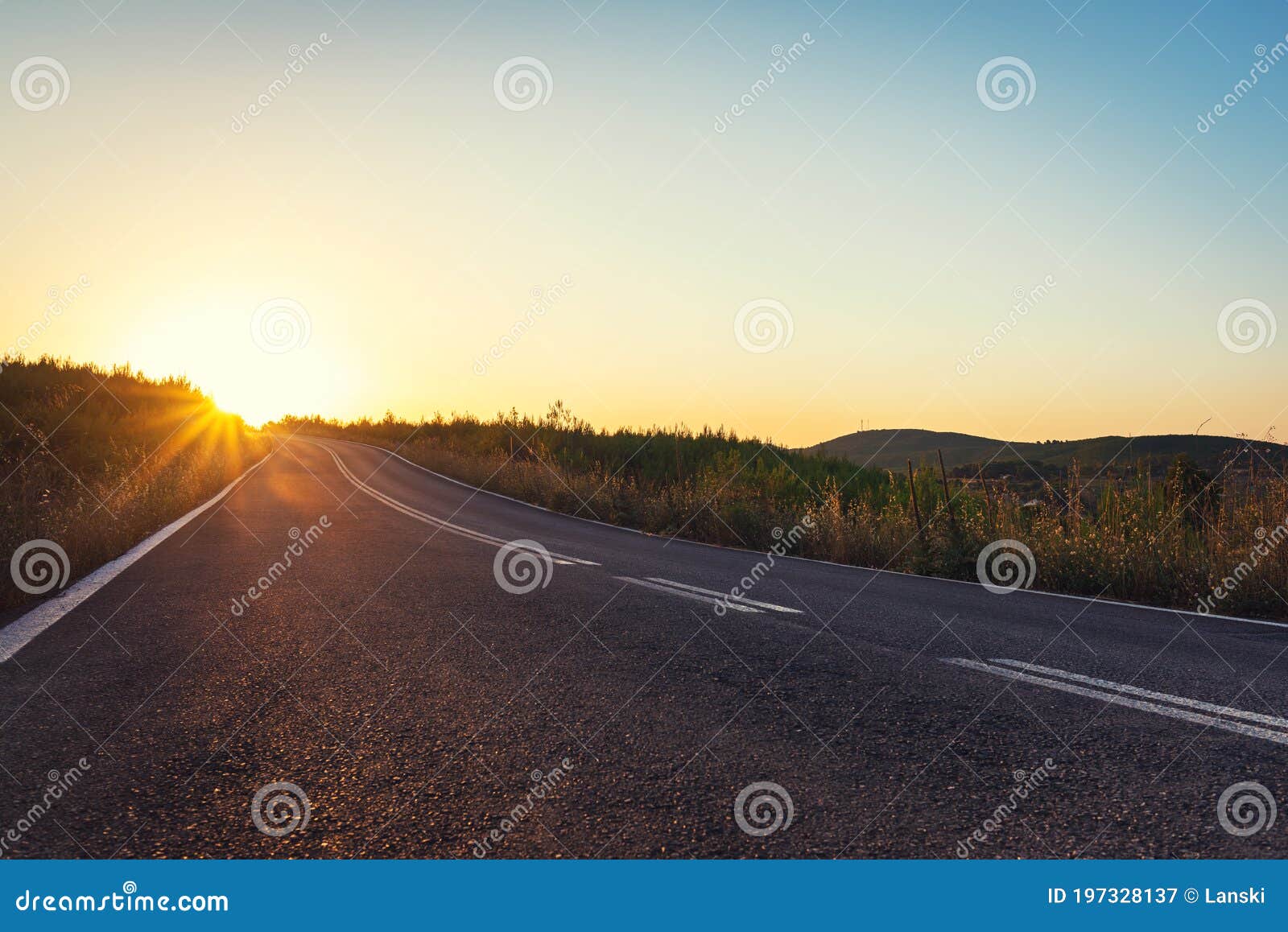 Long Road in Mountains To Sunset Stock Image - Image of route, rural ...