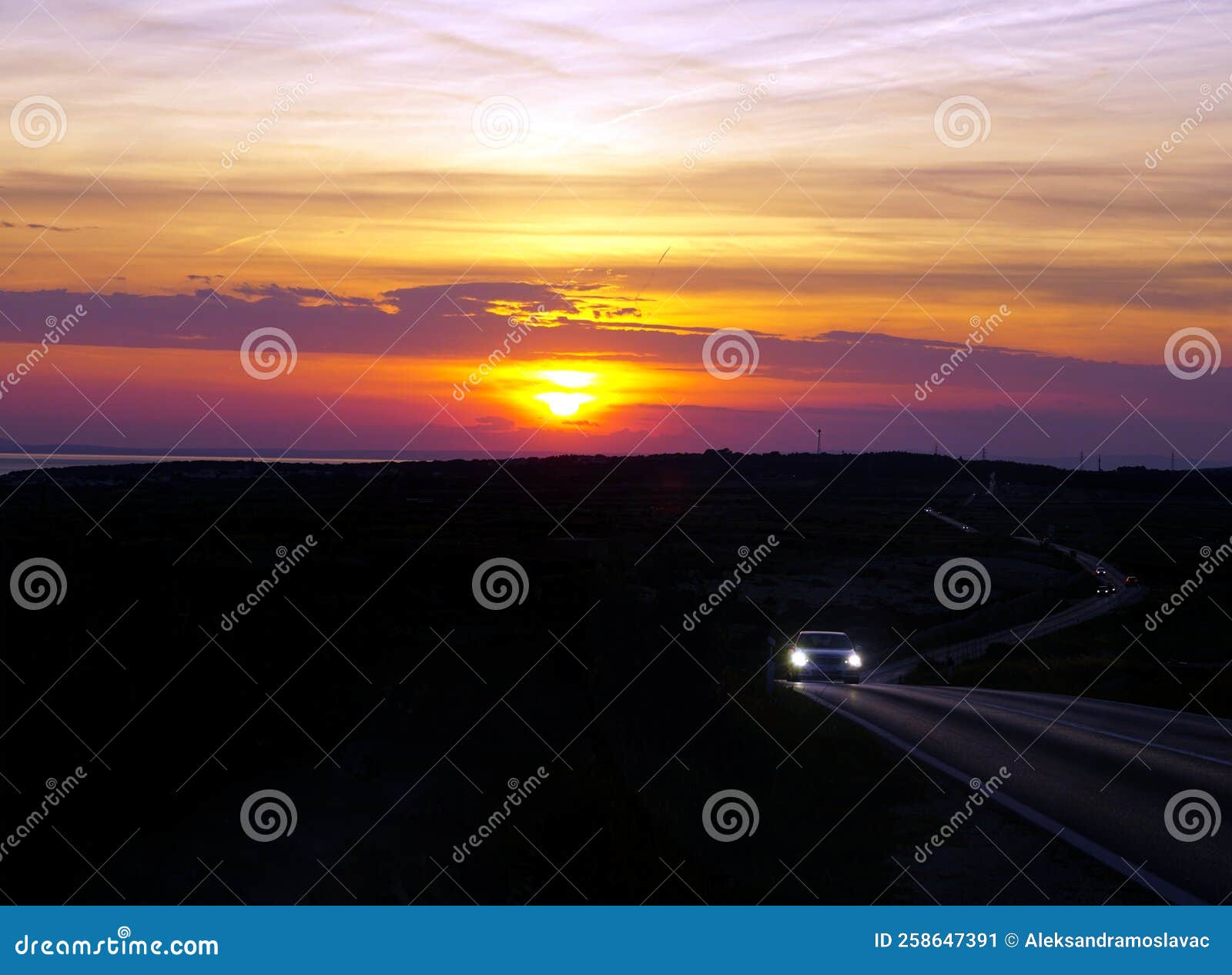 Long Road with Vehicles in Twilight Sunset Stock Image - Image of ...