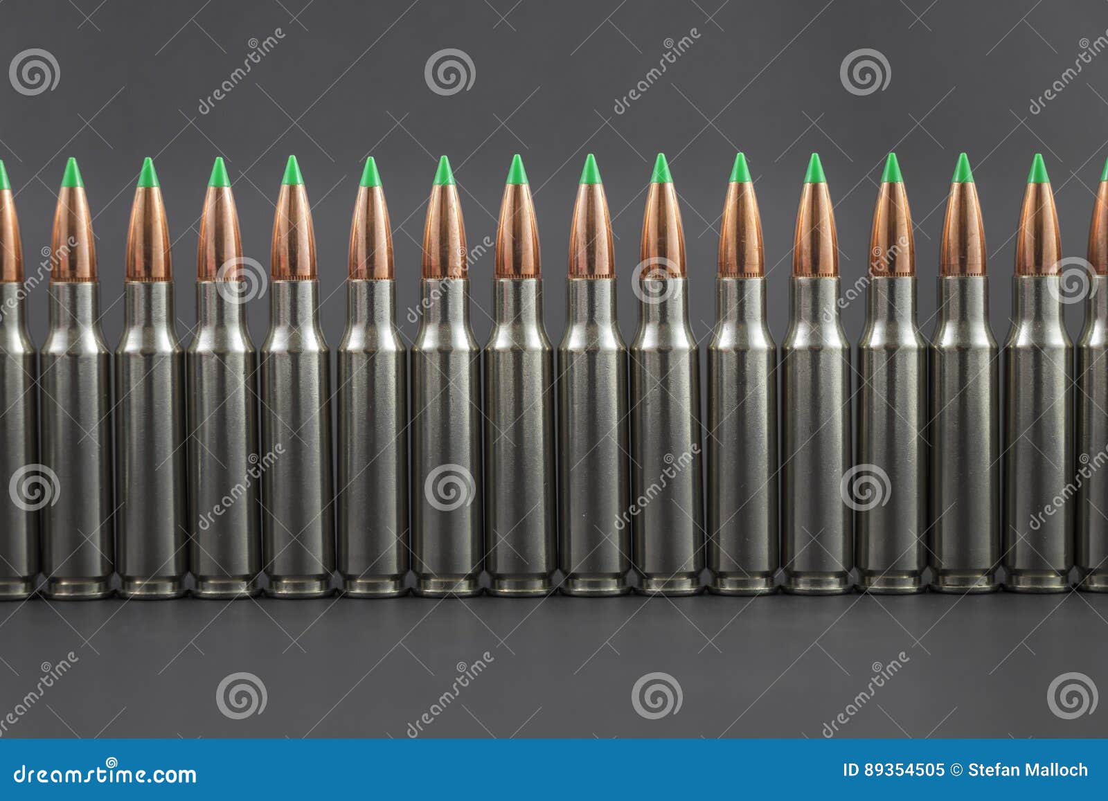 Long Row of Ballistic Tip Rifle Rounds Stock Image - Image of handgun ...