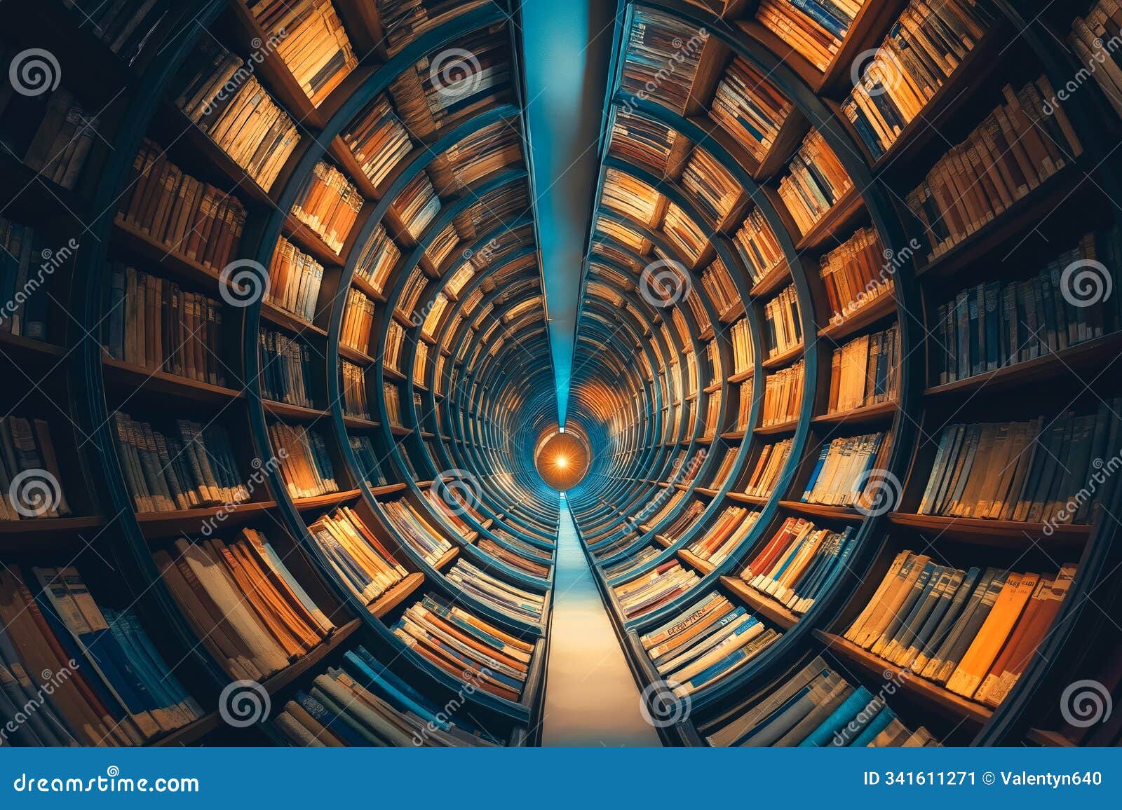 A Long Row of Books in a Library with a Light at the End Stock Image ...