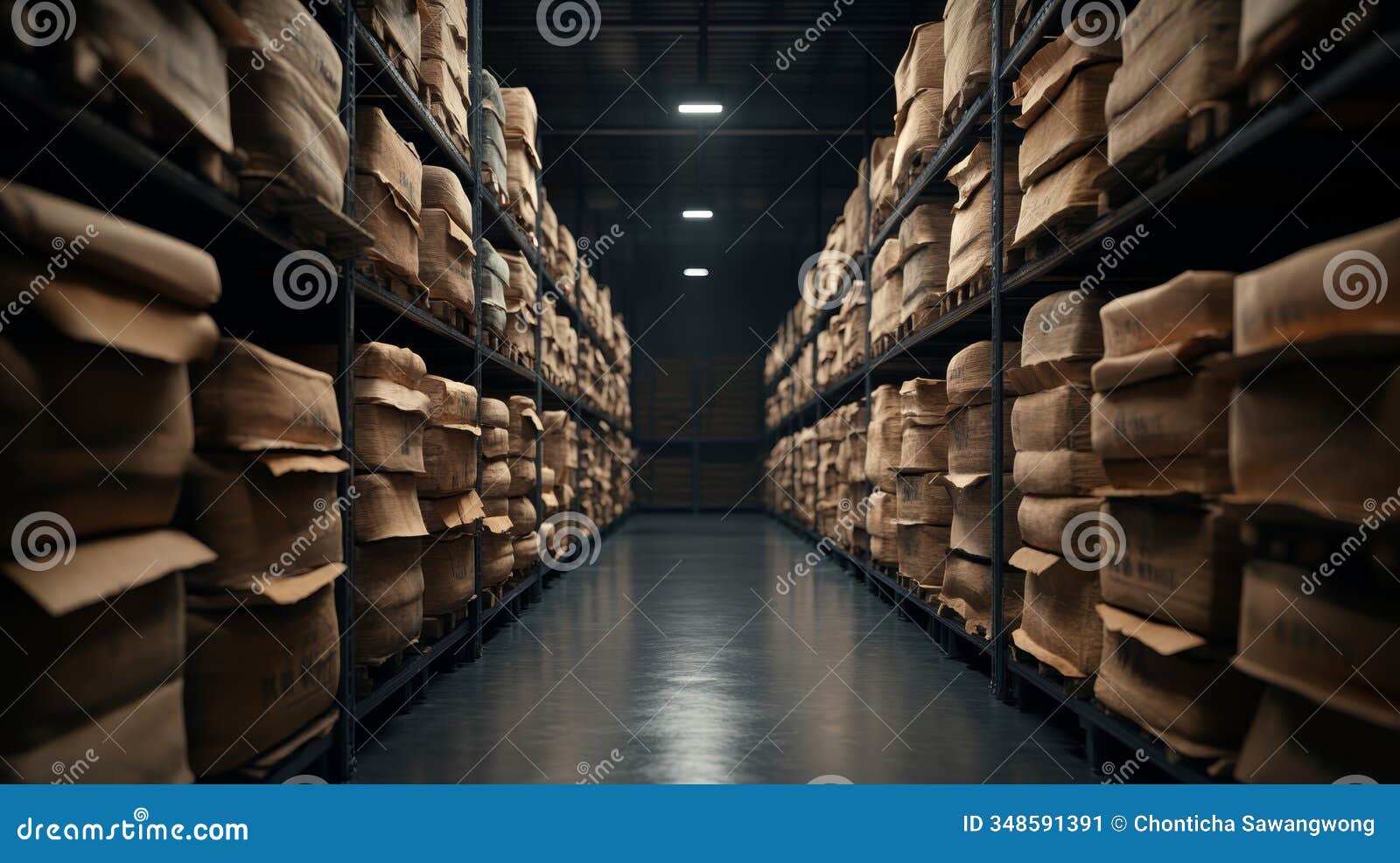 Long Row of Boxes in a Warehouse, Streamlining Logistics, Inventory Management, and Efficient ...