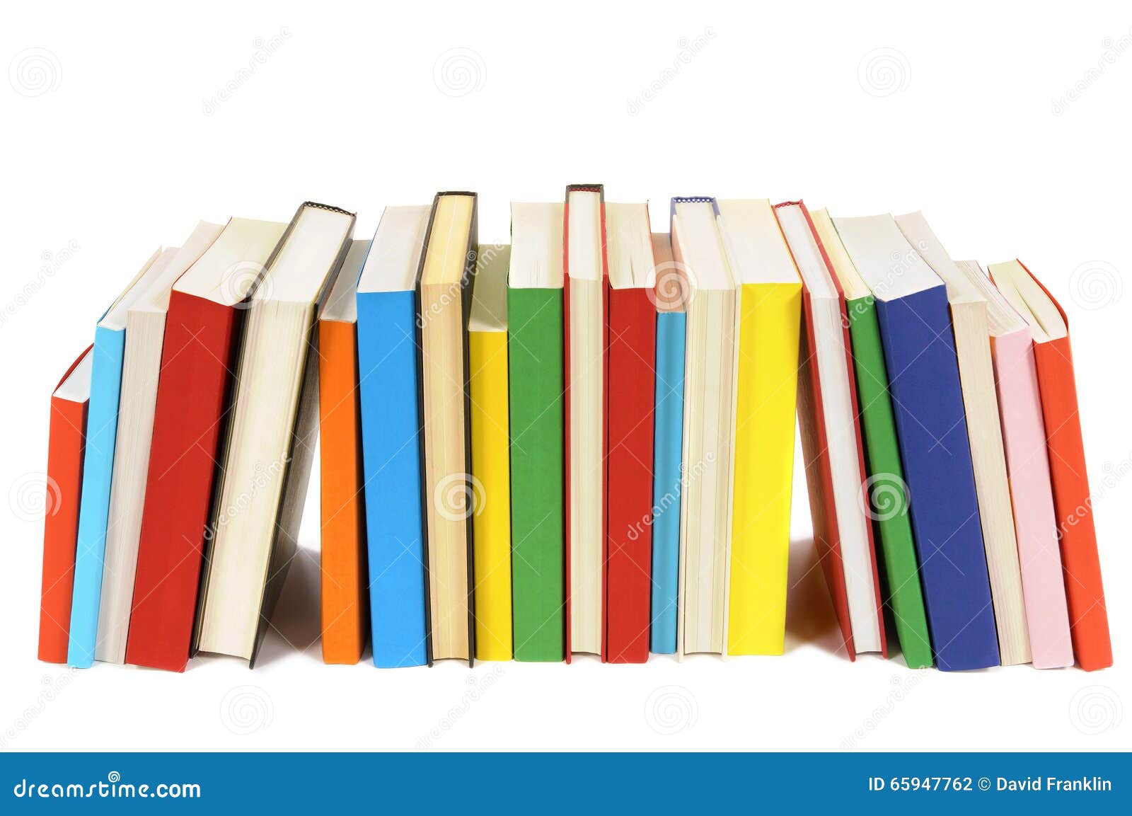 Long Row of Colorful Library Books Isolated on White Background Stock ...