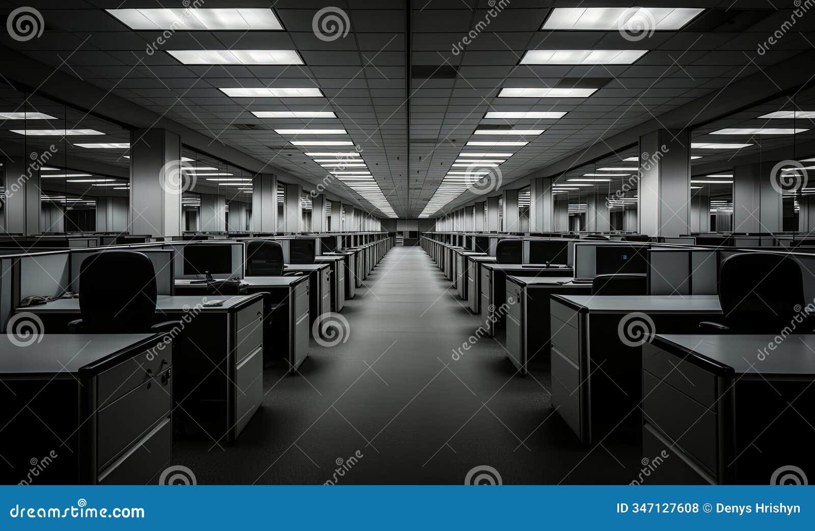 Long Row of Cubicles in Office Building Stock Photo - Image of ...