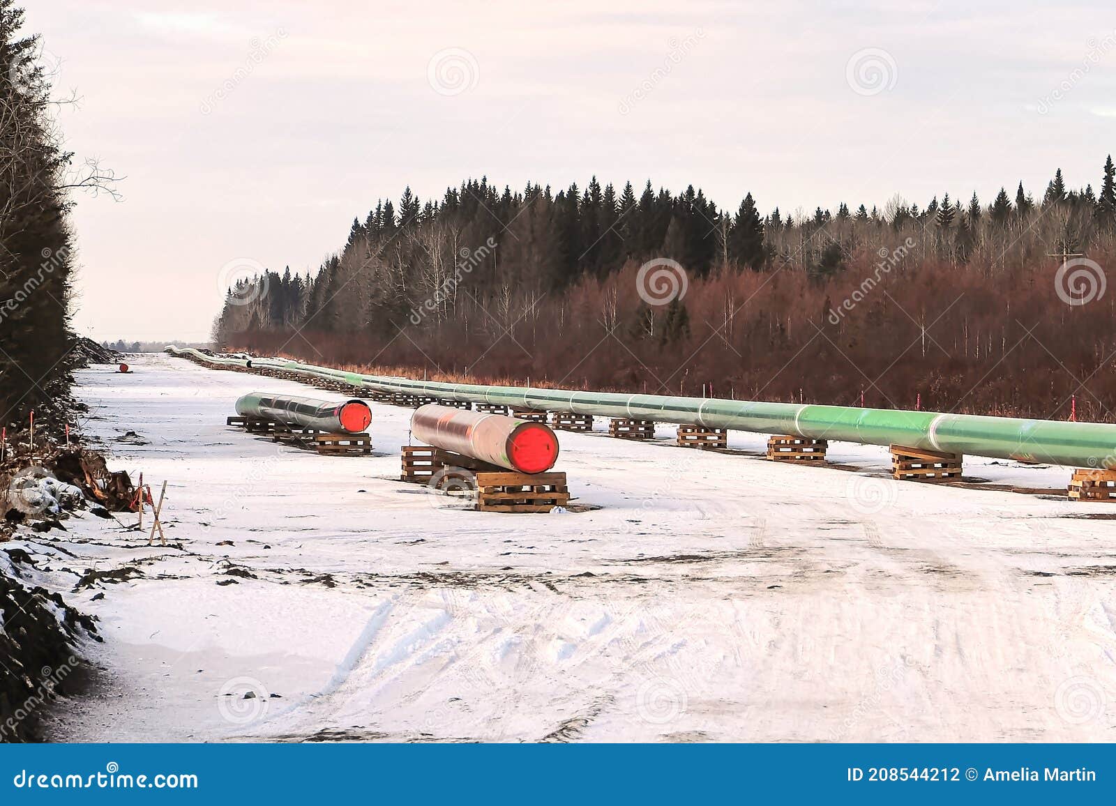 A Long Row of Pipeline Being Pieced Together Stock Photo - Image of ...