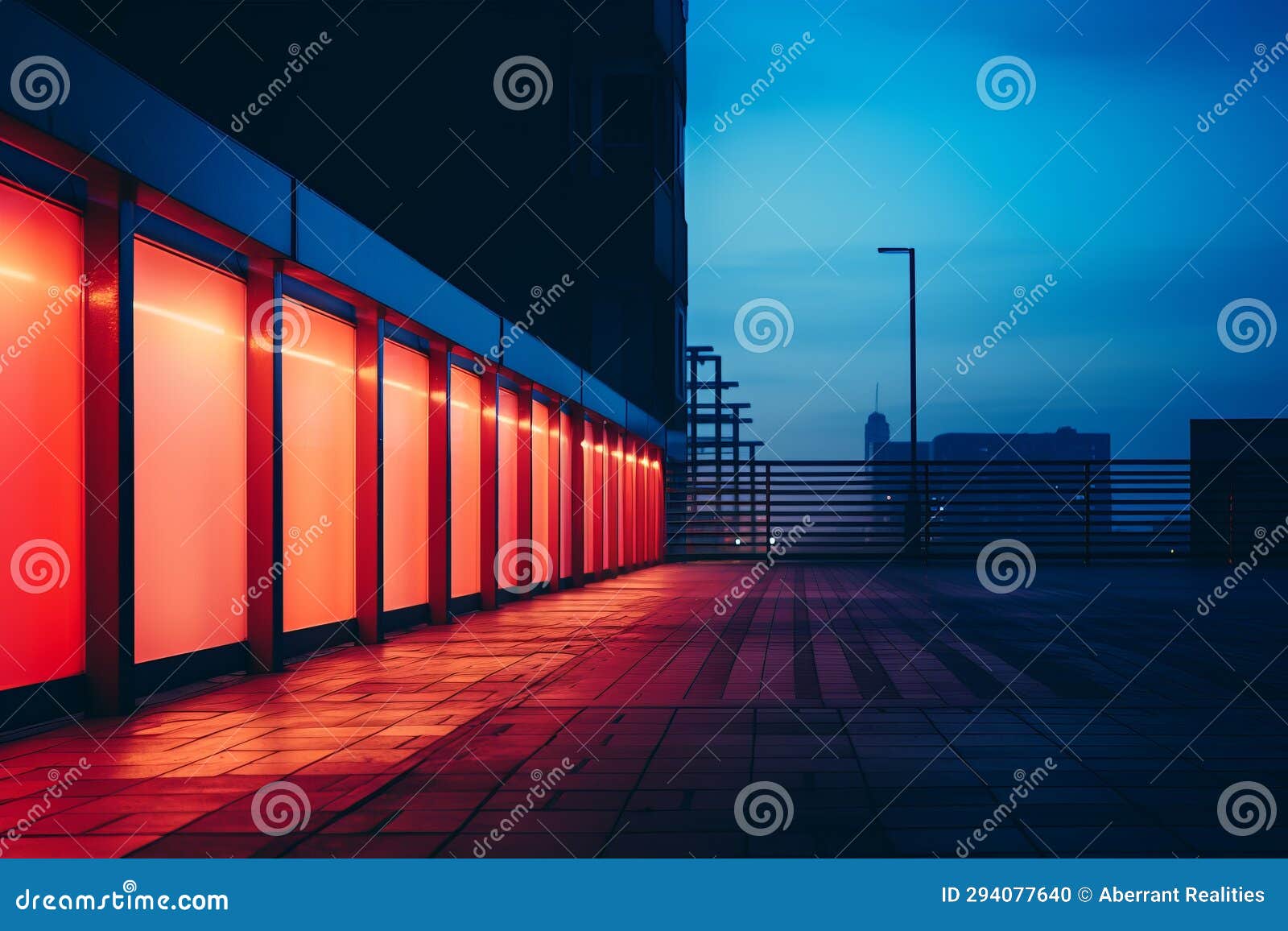 A Long Row of Red Lights on the Side of a Building Stock Illustration ...