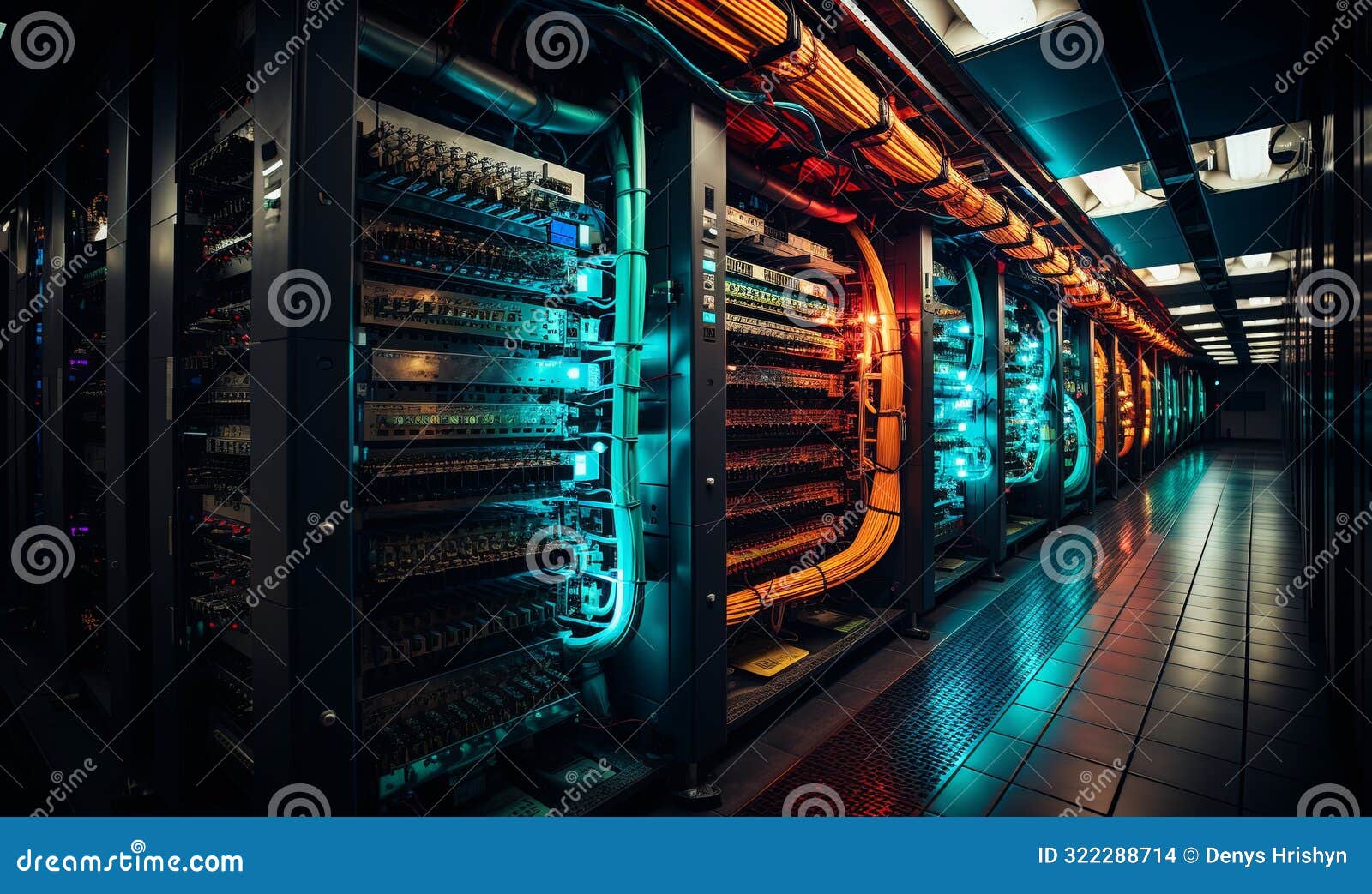 Long Row of Servers in a Server Room Stock Photo - Image of connection ...