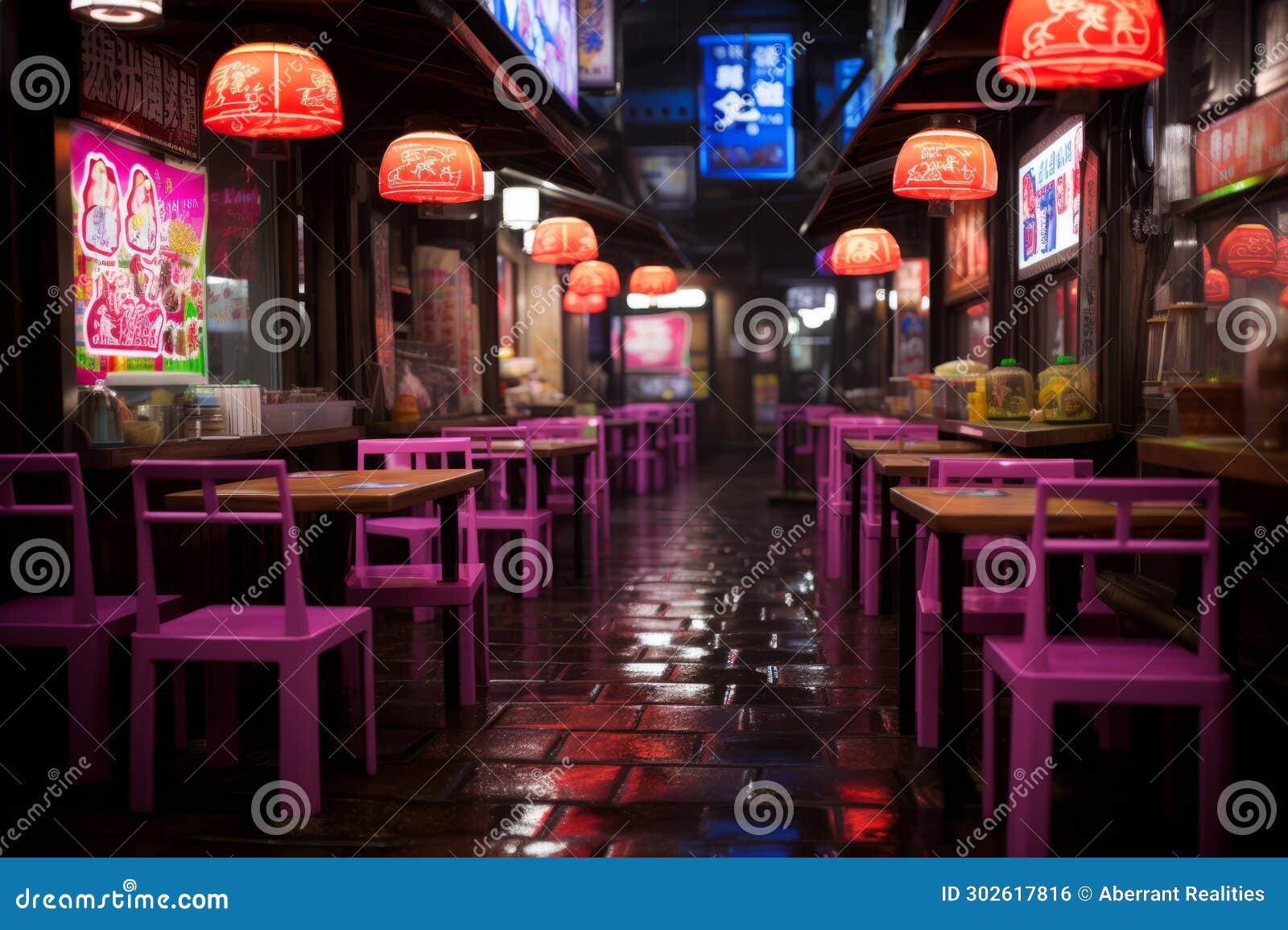 A Long Row of Tables and Chairs in an Asian Restaurant Stock ...