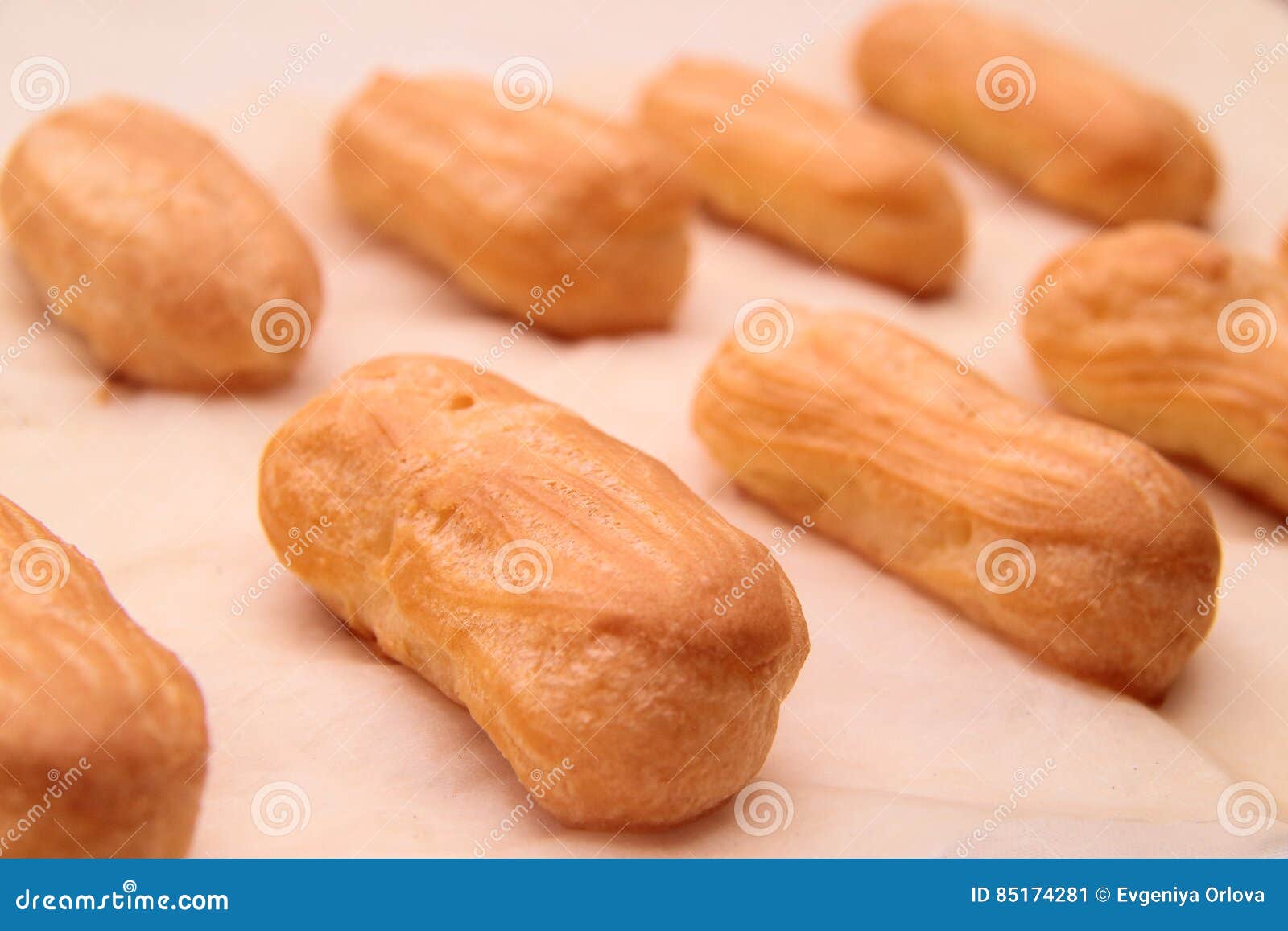 Long Rows Eclair Shells. Eclairs Candy Paper. the Process of Making ...