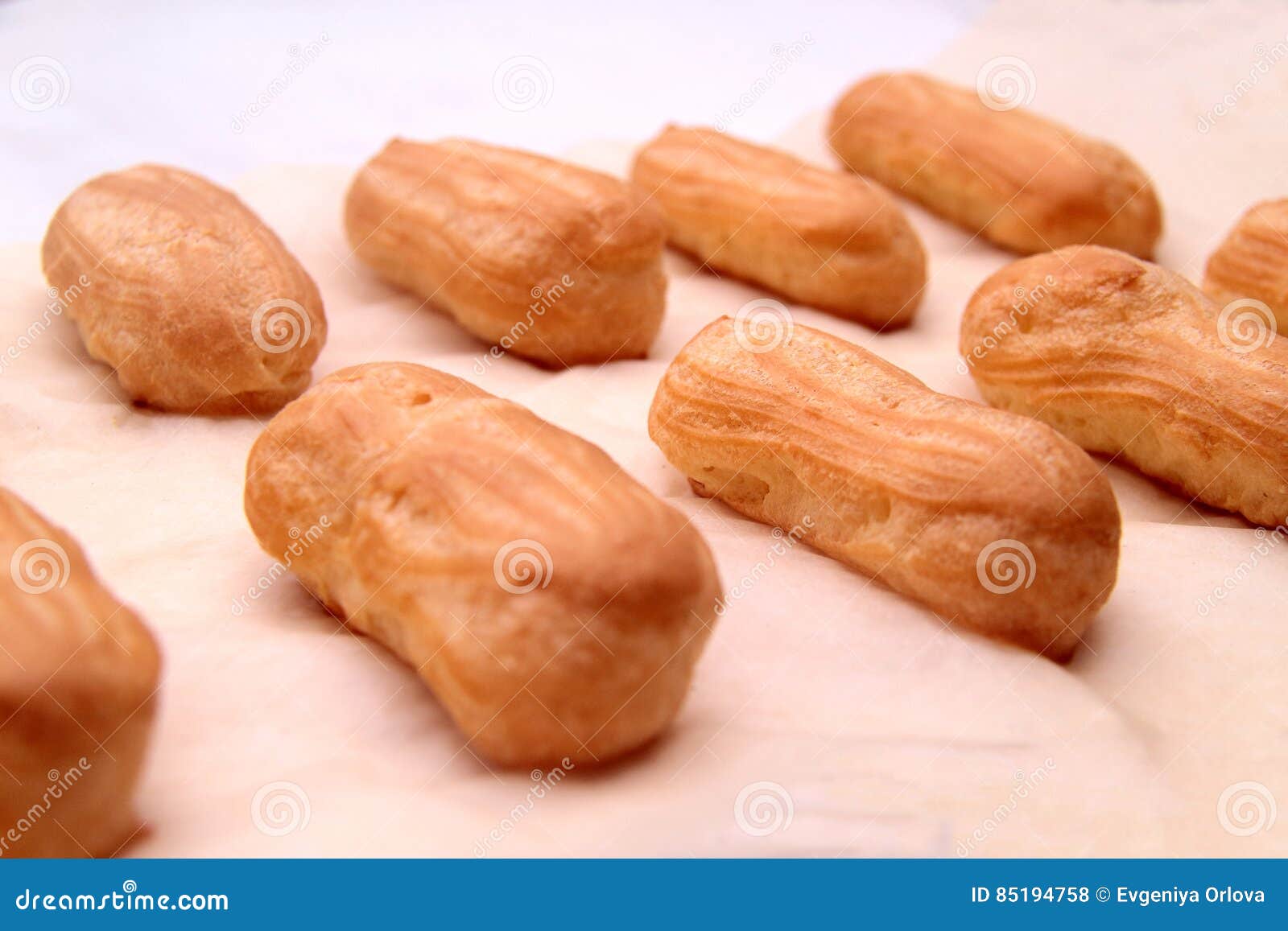 Long Rows Eclair Shells. Eclairs Candy Paper. the Process of Making ...