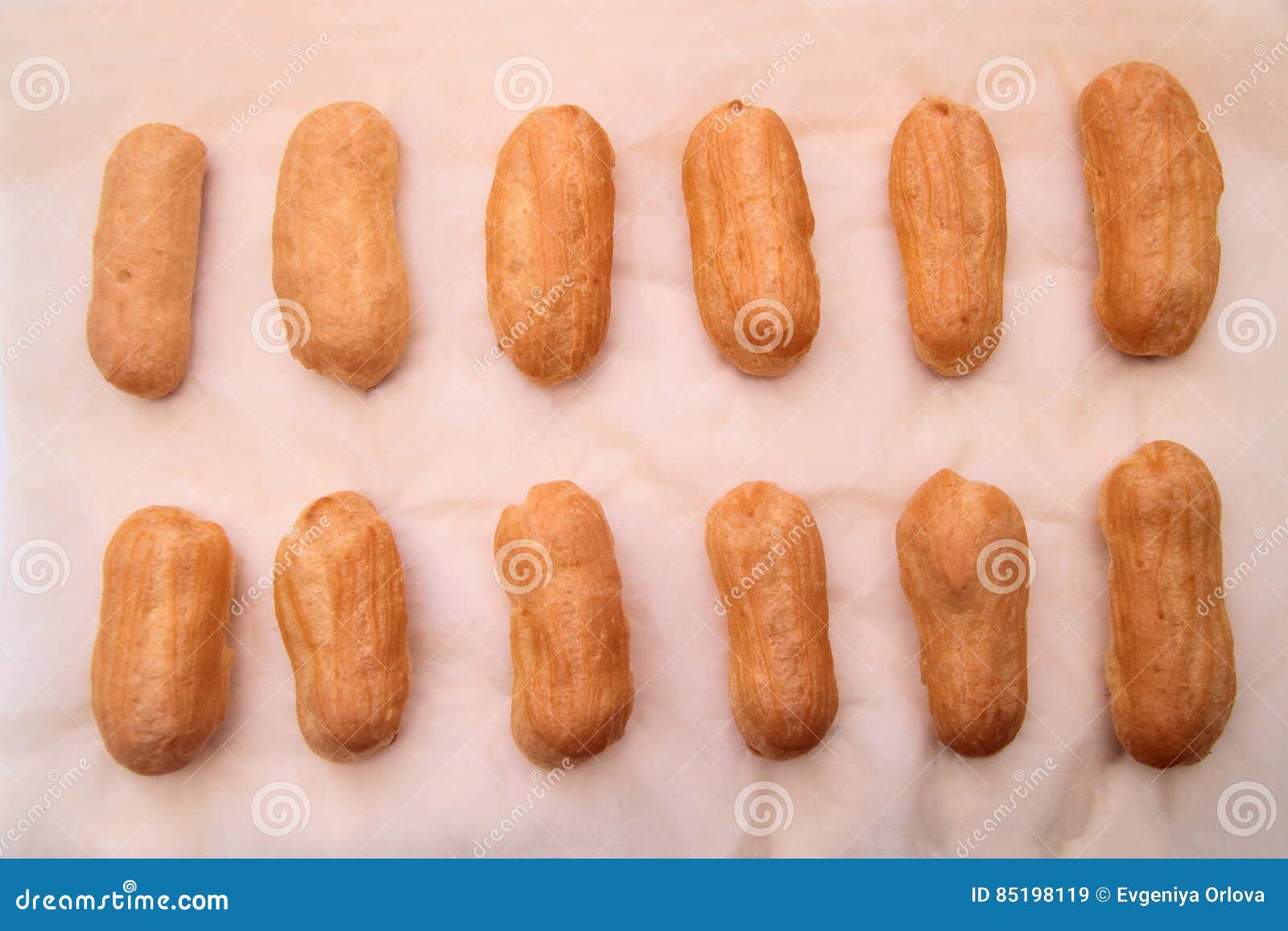 Long Rows Eclair Shells. Eclairs Candy Paper. the Process of Making ...