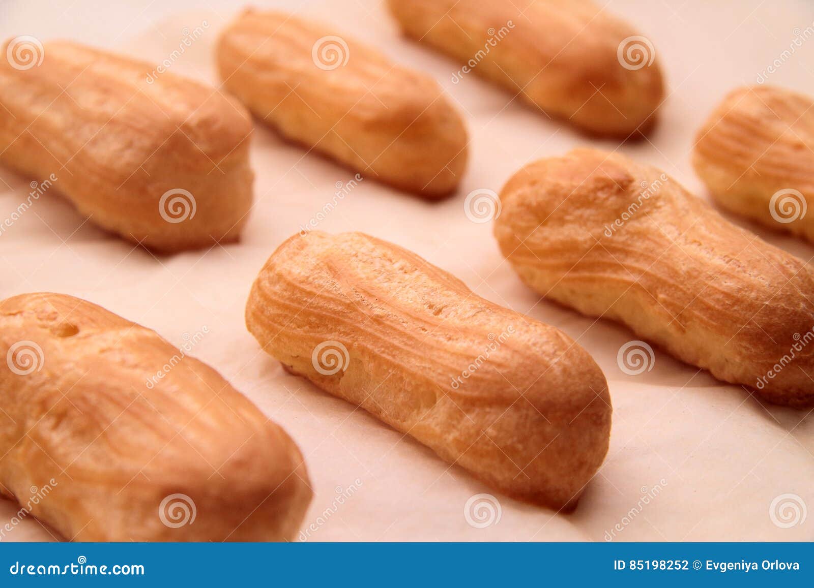 Long Rows Eclair Shells. Eclairs Candy Paper. the Process of Making ...