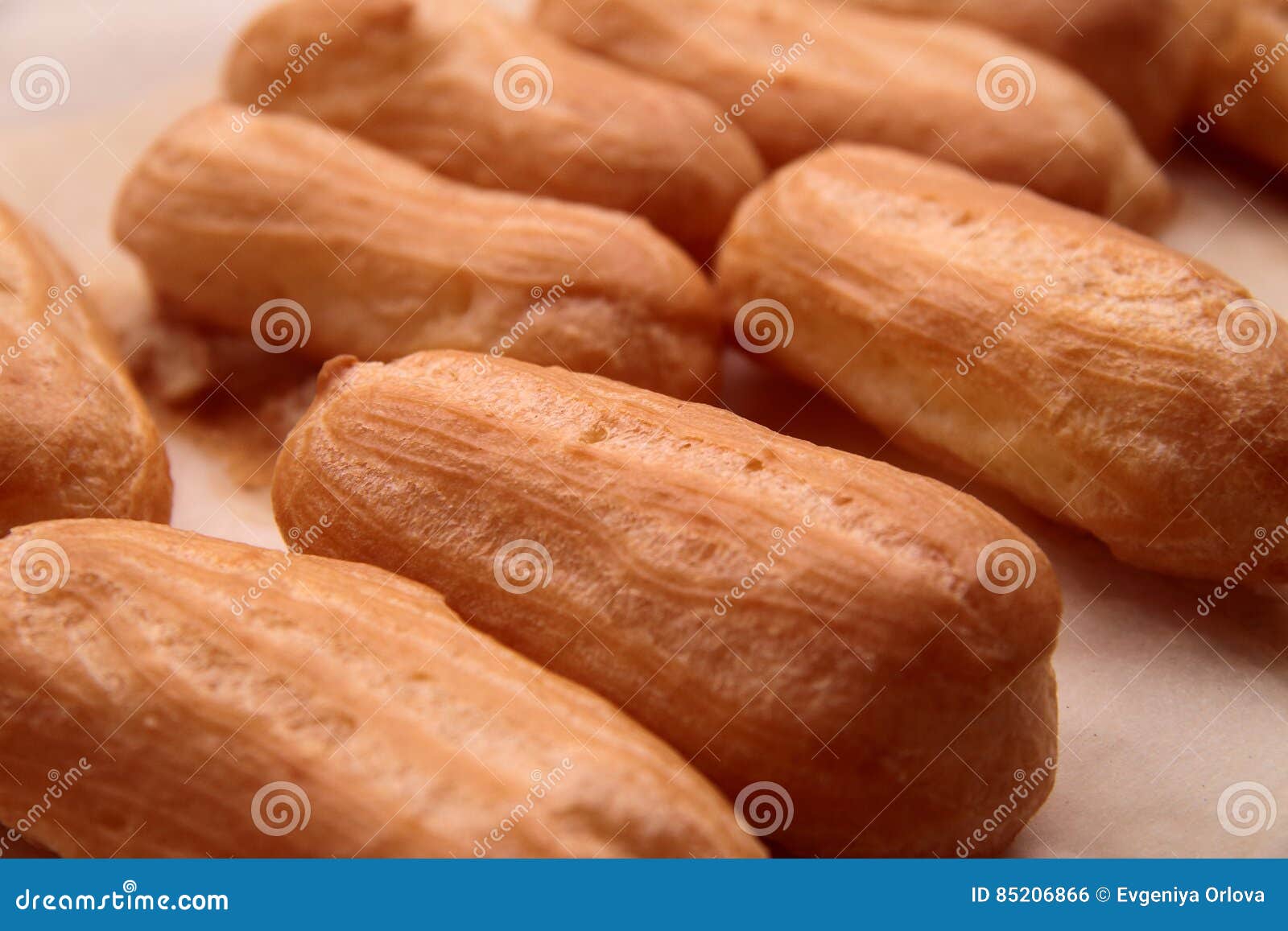 Long Rows Eclair Shells. Eclairs Candy Paper. the Process of Making ...