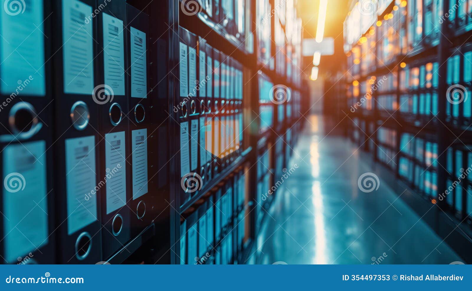 Long Rows of Organized Binders Labeled with White Tags on Shelves in a ...