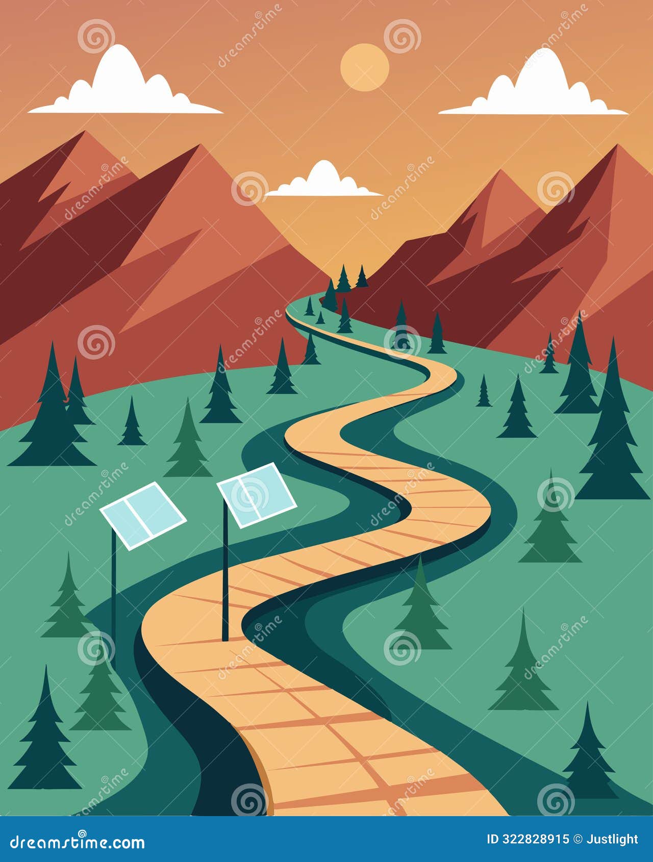 A Long And Rugged Pathway Snaking Through The Wilderness With Solarpowered Charging Stations At ...