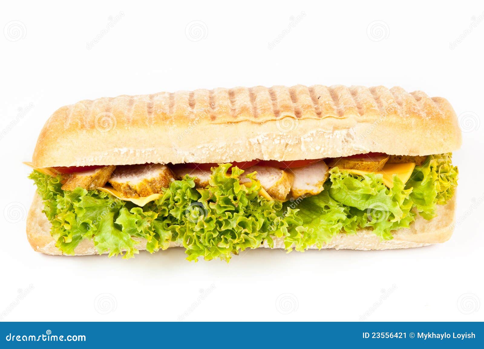 Long Sandwich with Meat, Tomatoes and Lettuce Stock Image - Image of ...