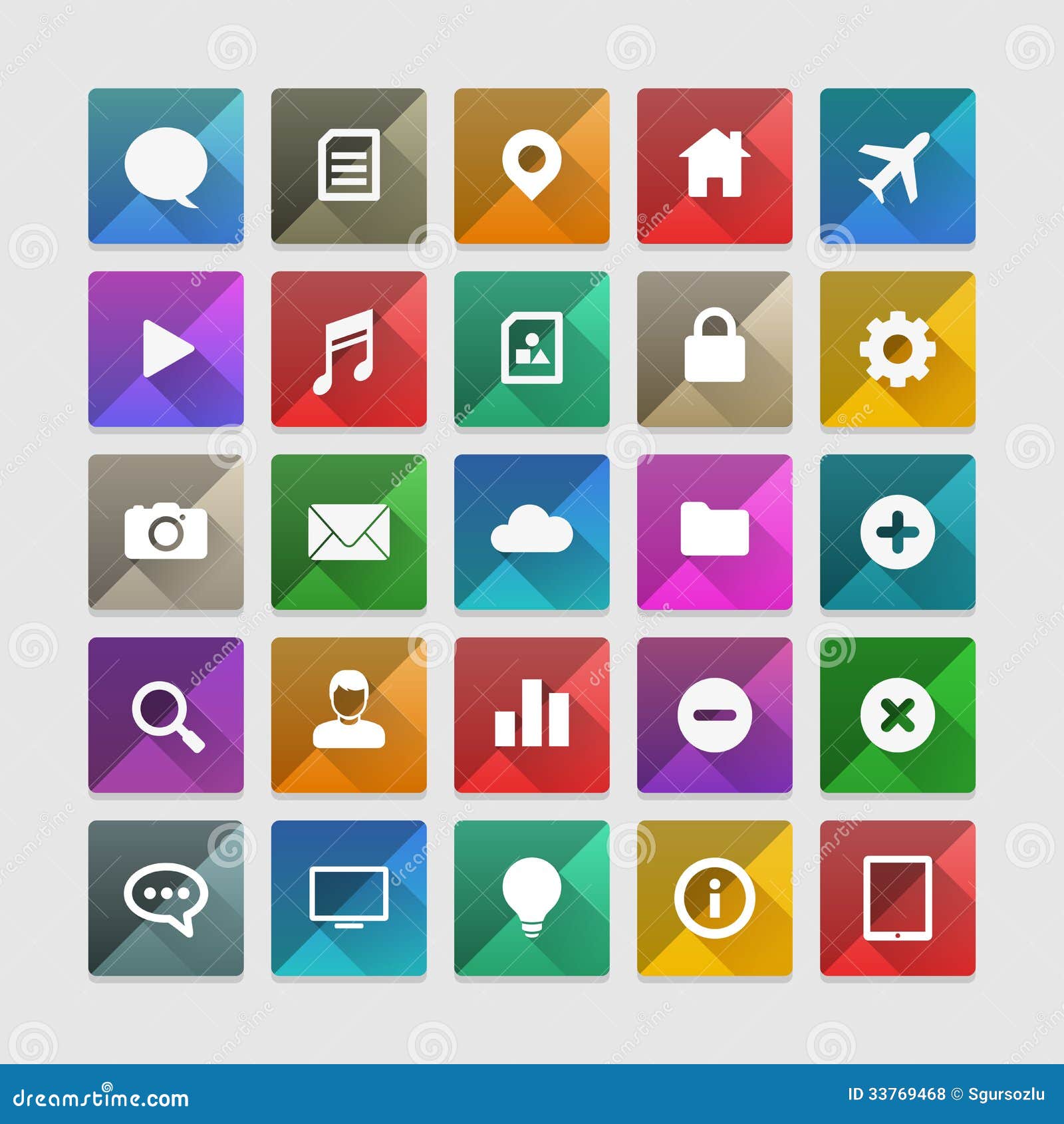 Long shadow flat icon set stock vector. Illustration of folder - 33769468