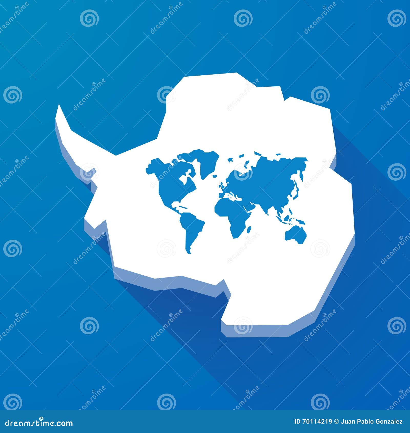 Long Shadow Map of Antarctica Continent with a World Map Stock ...