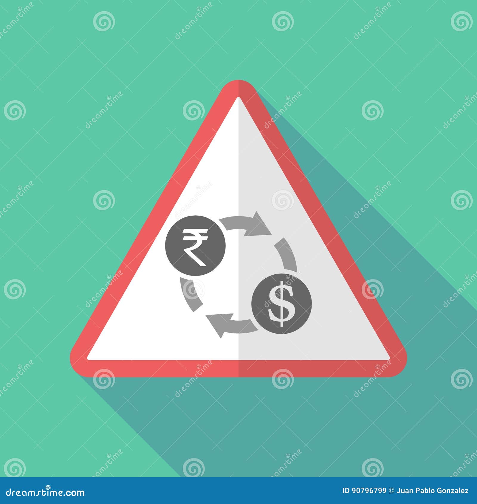 Long Shadow Warning Sign with a Rupee and Dollar Exchange Sign Stock ...