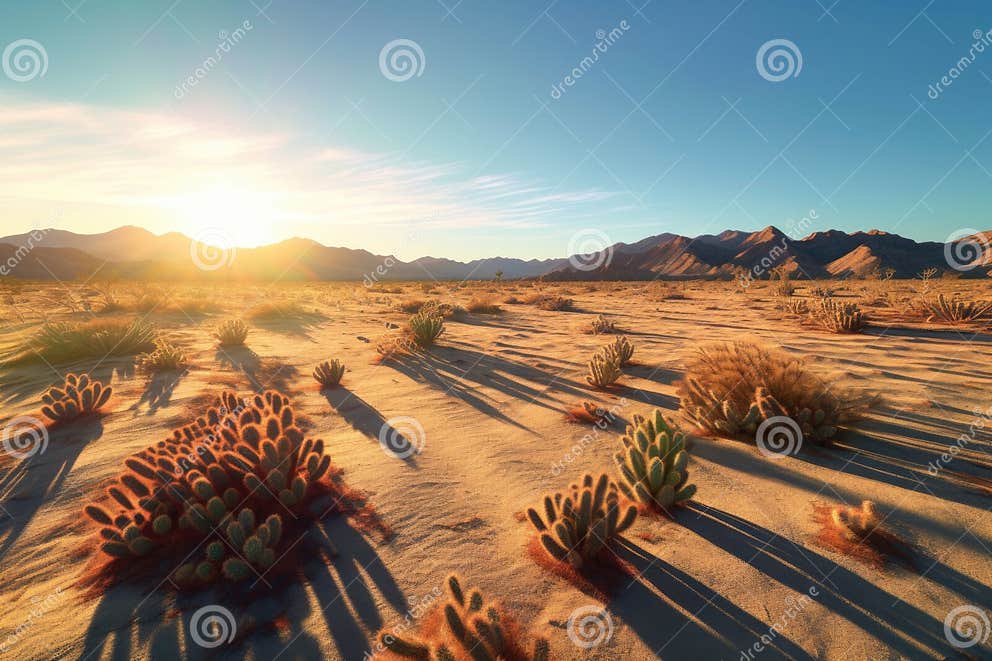 Long Shadows Cast by Cacti in Desert during Sunset Stock Photo - Image ...
