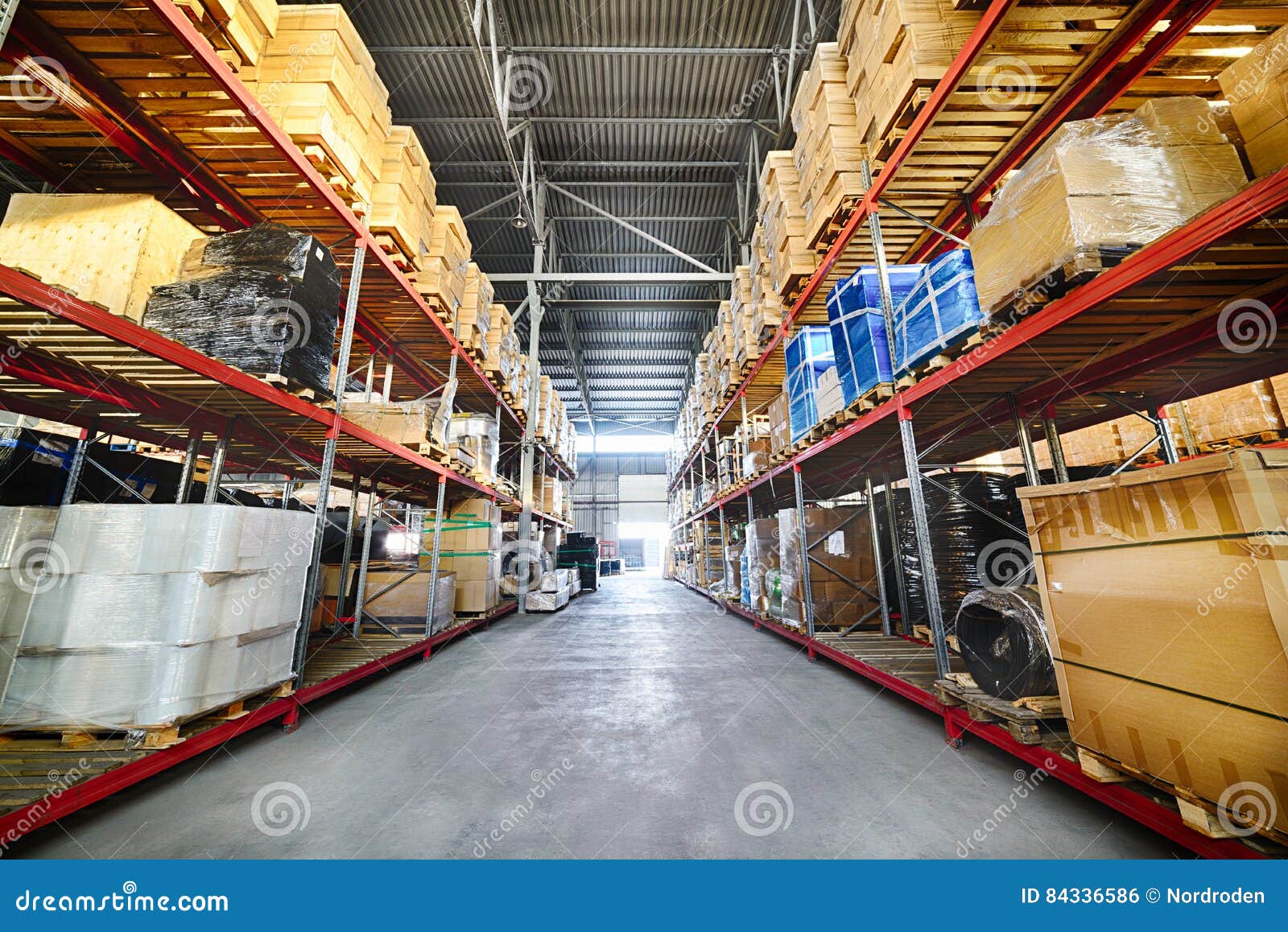 Long Shelves with a Variety of Boxes and Containers. Stock Photo ...