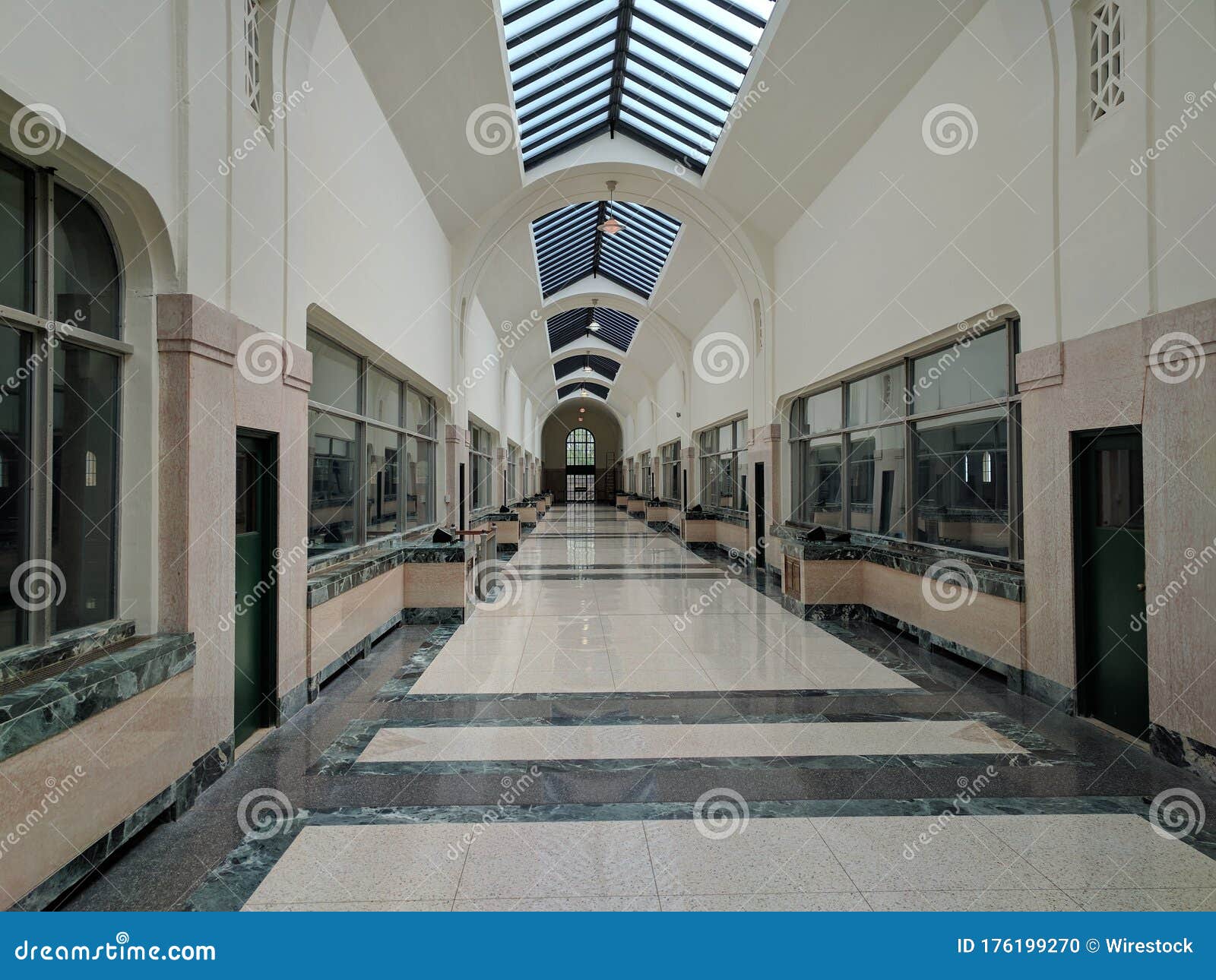 Long Shot of a Long Hallway with Ceiling Skylight Stock Photo - Image ...